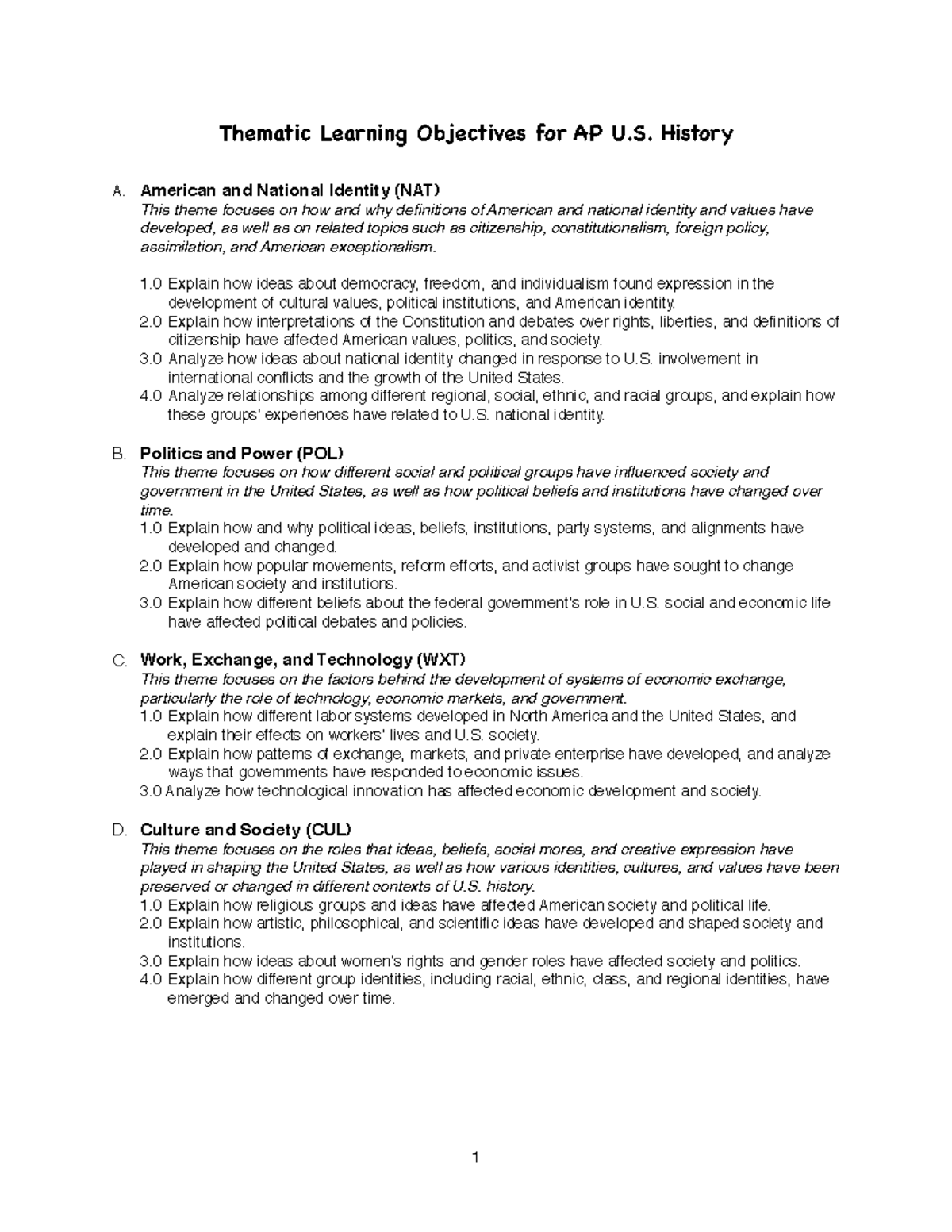 Thematic-LOs - US History Dual Credit - Thematic Learning Objectives ...