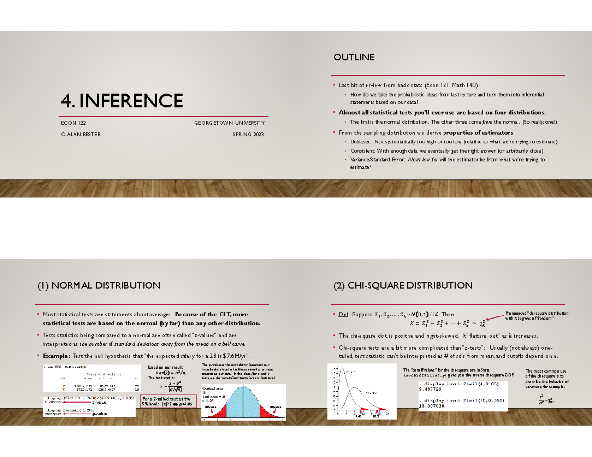4 Inference - Spring semester - 4. INFERENCE ECON 122 GEORGETOWN UNIVERSITY C. ALAN BESTER ...