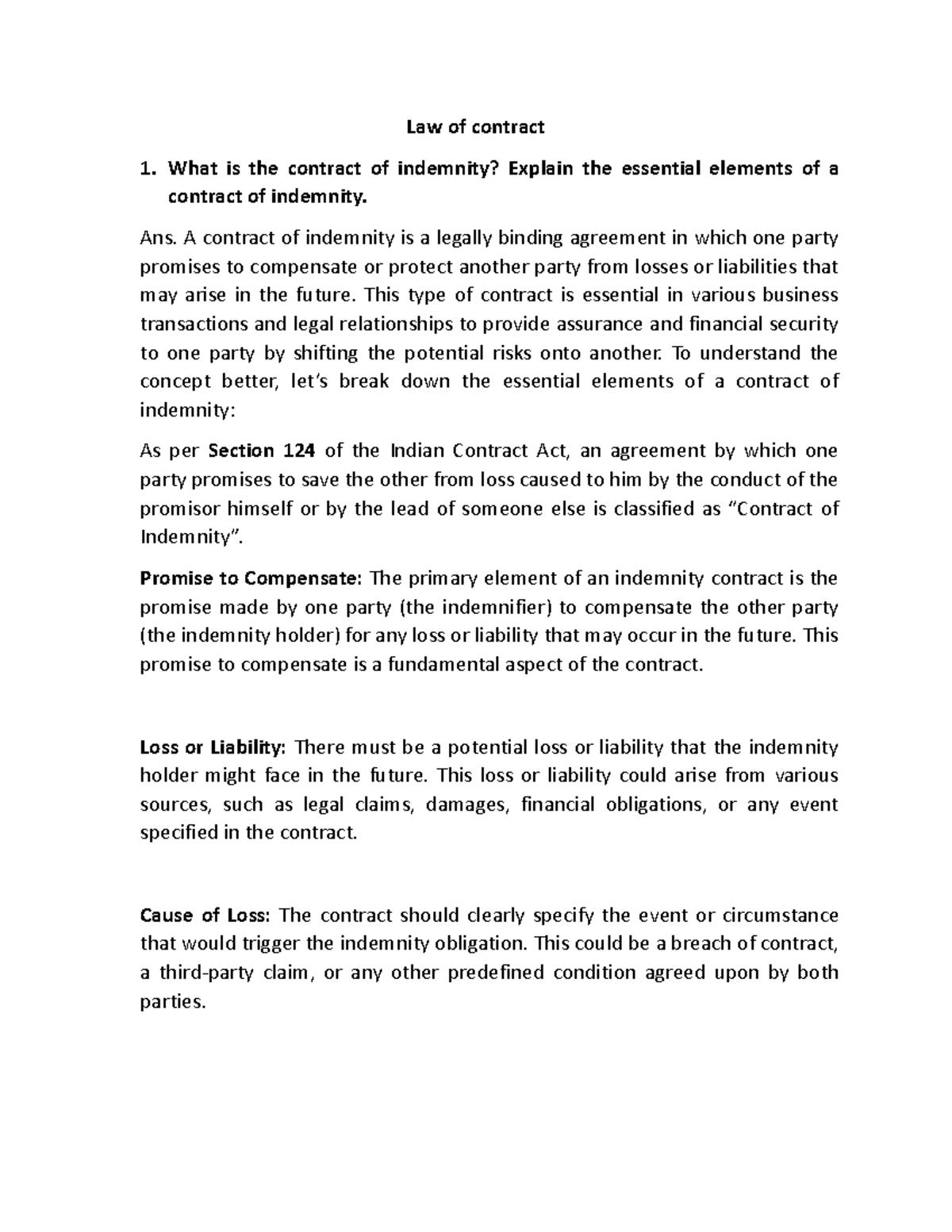 Law of contract answers assignment - Law of contract What is the ...