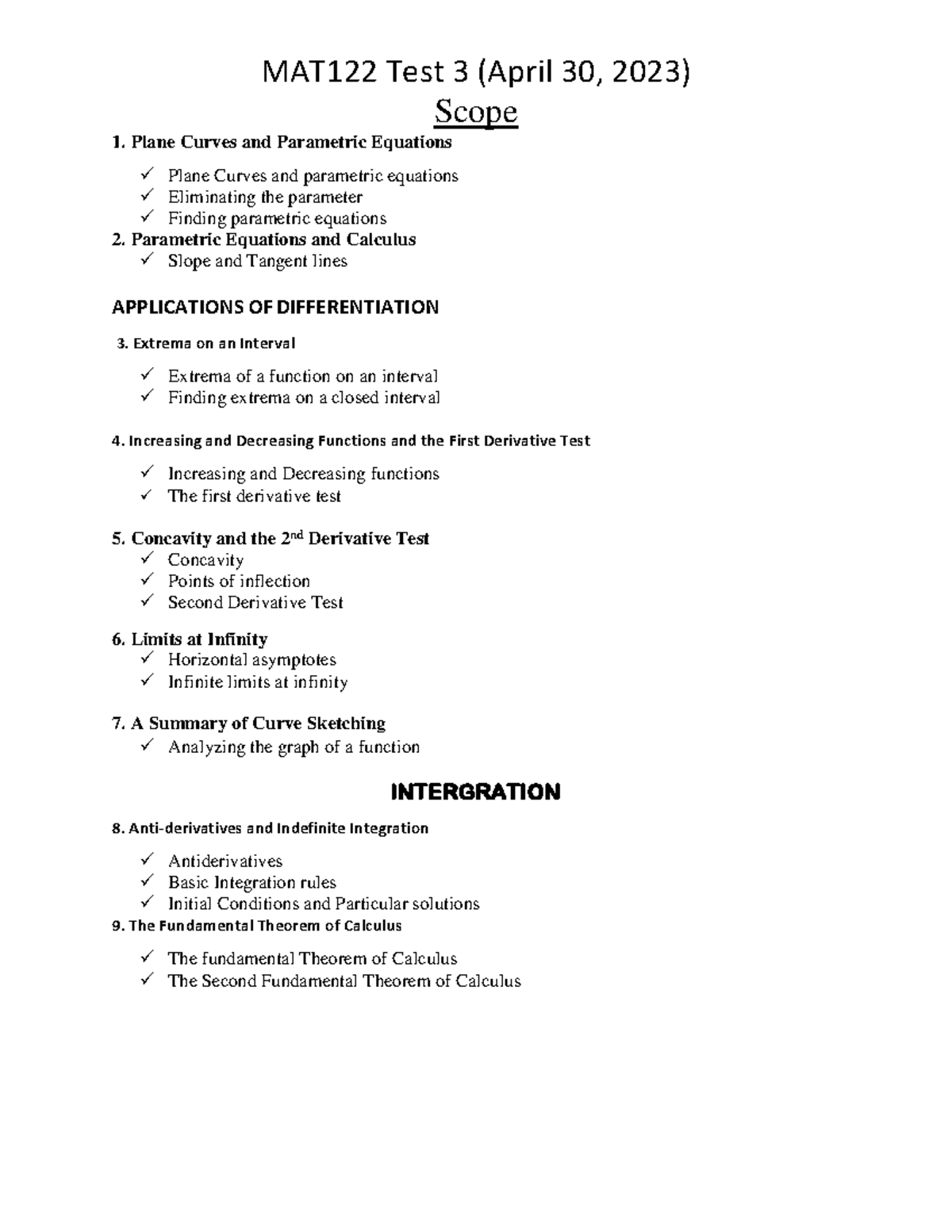 MAT122 - Scope of Test 3 - Practice questions - MAT122 Test 3 (April 30 ...