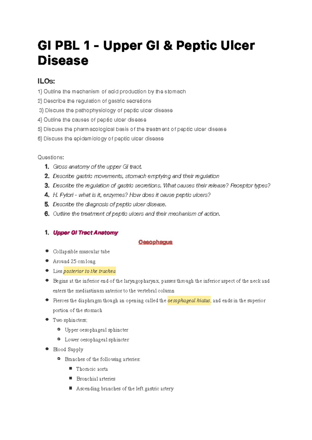 Upper GI and Peptic Ulcer Disease - G I P B L 1 - U p p e r G I & Pe p ...