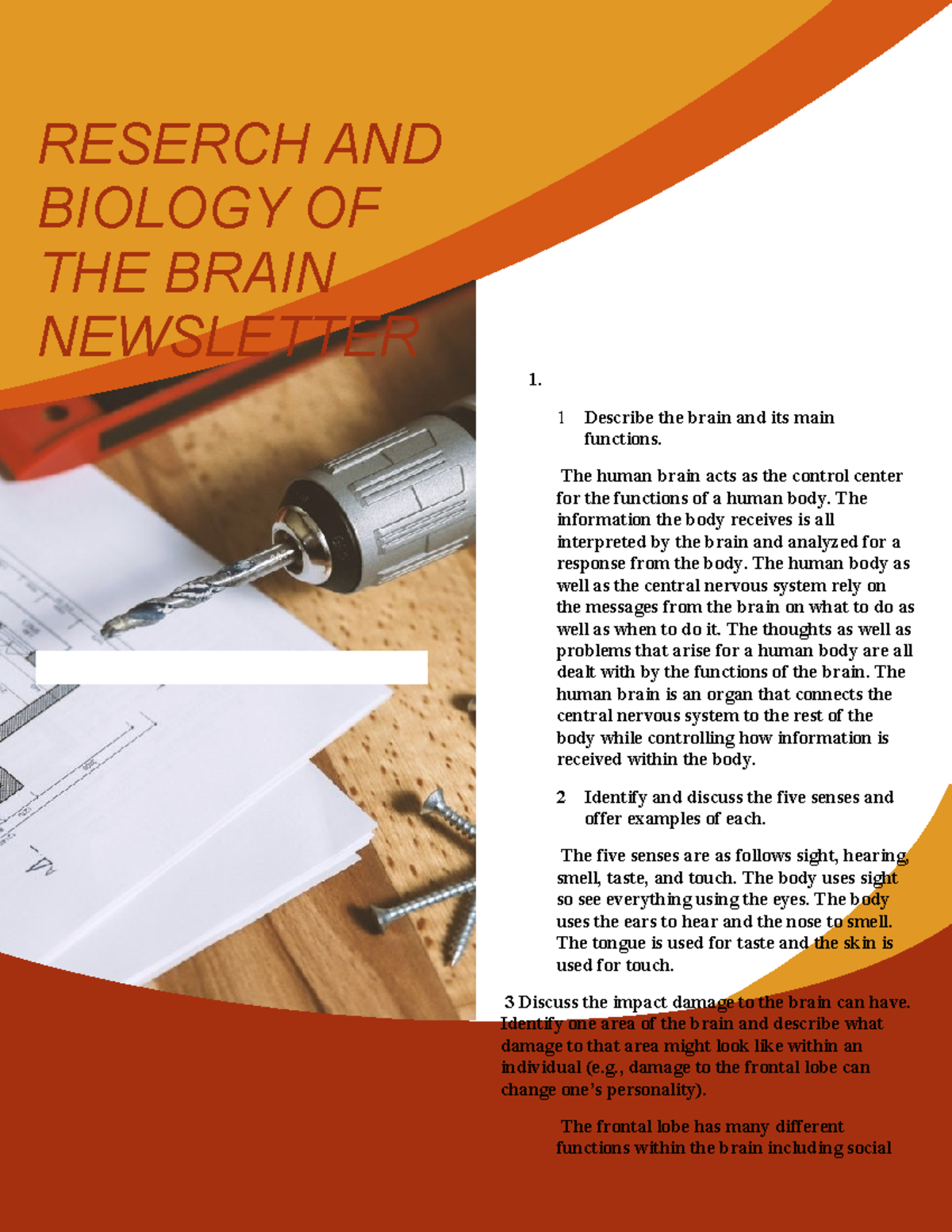Newsletter Dana Jordan - RESERCH AND BIOLOGY OF THE BRAIN NEWSLETTER 1 ...