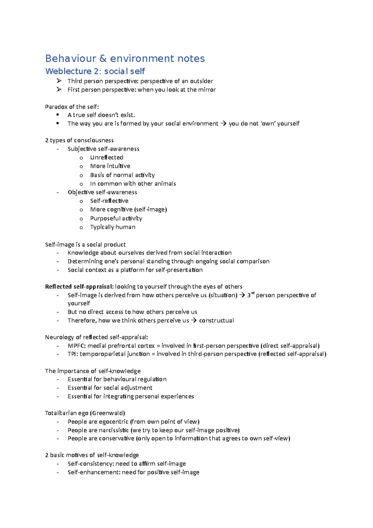 Behaviour and environment notes - Behaviour & environment notes ...