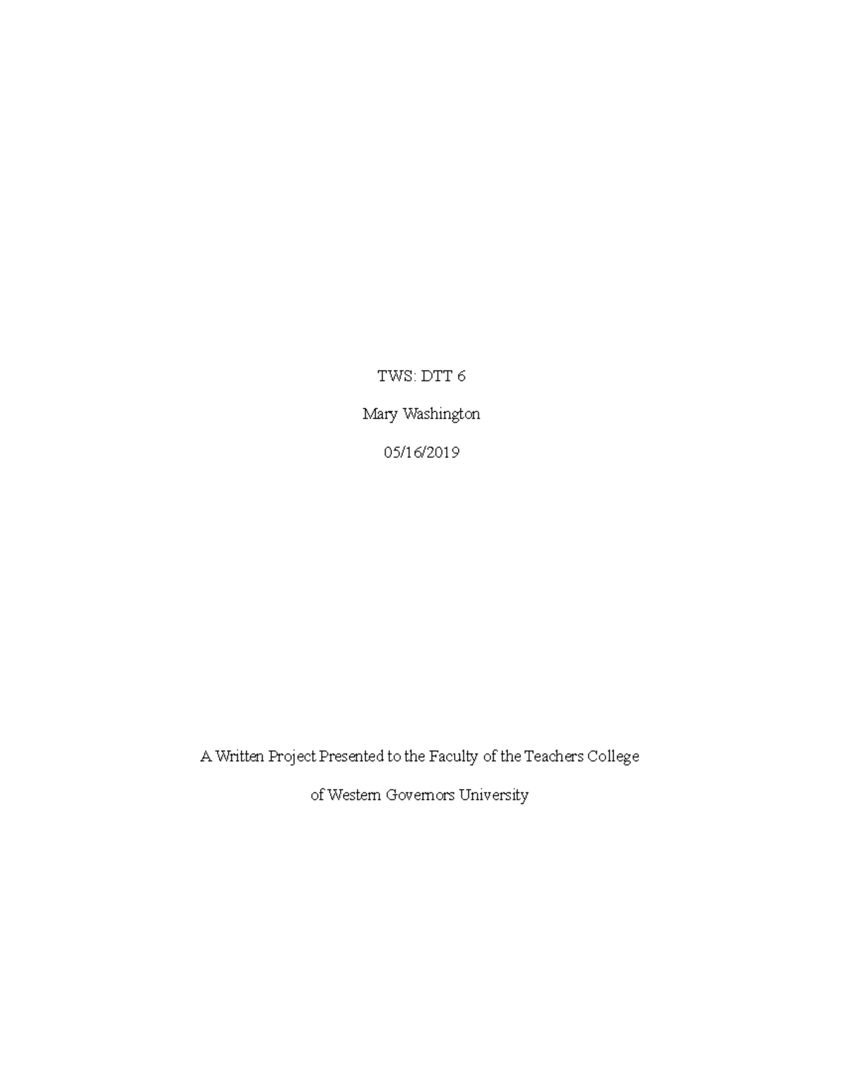 TWS DTT Task 6 - Teacher work sample assignment 6 - TWS: DTT 6 Mary ...