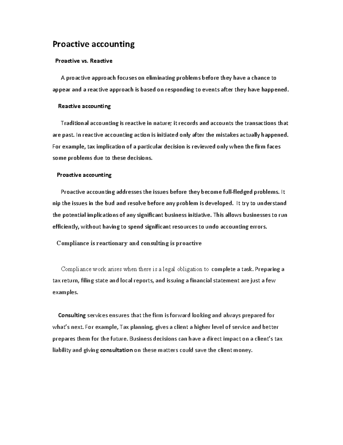 Proactive accounting notes-1 - Proactive accounting Proactive vs ...