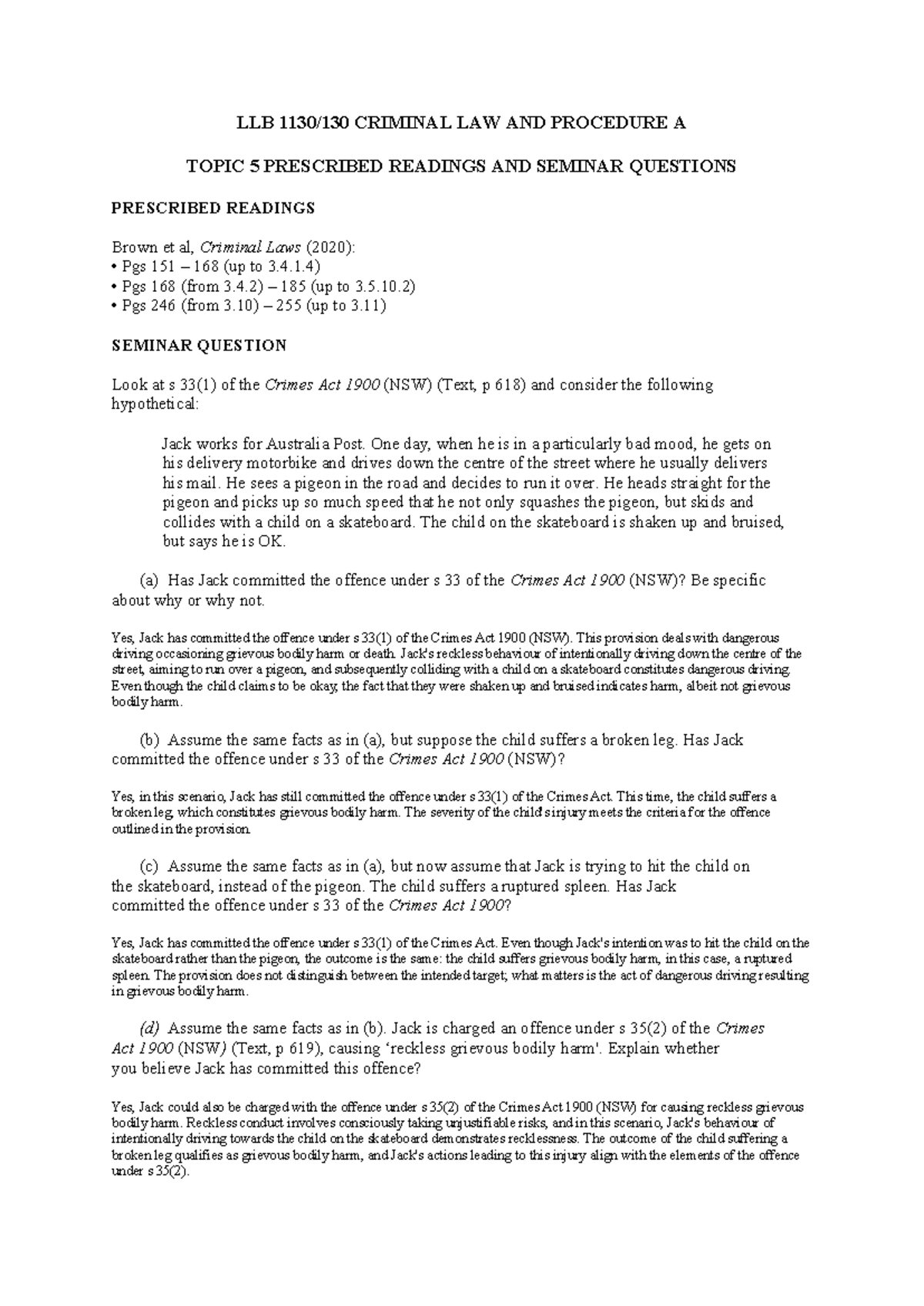LLB1130- Criminal Law and Procedure A- Seminar copy - LLB 1130/130 ...