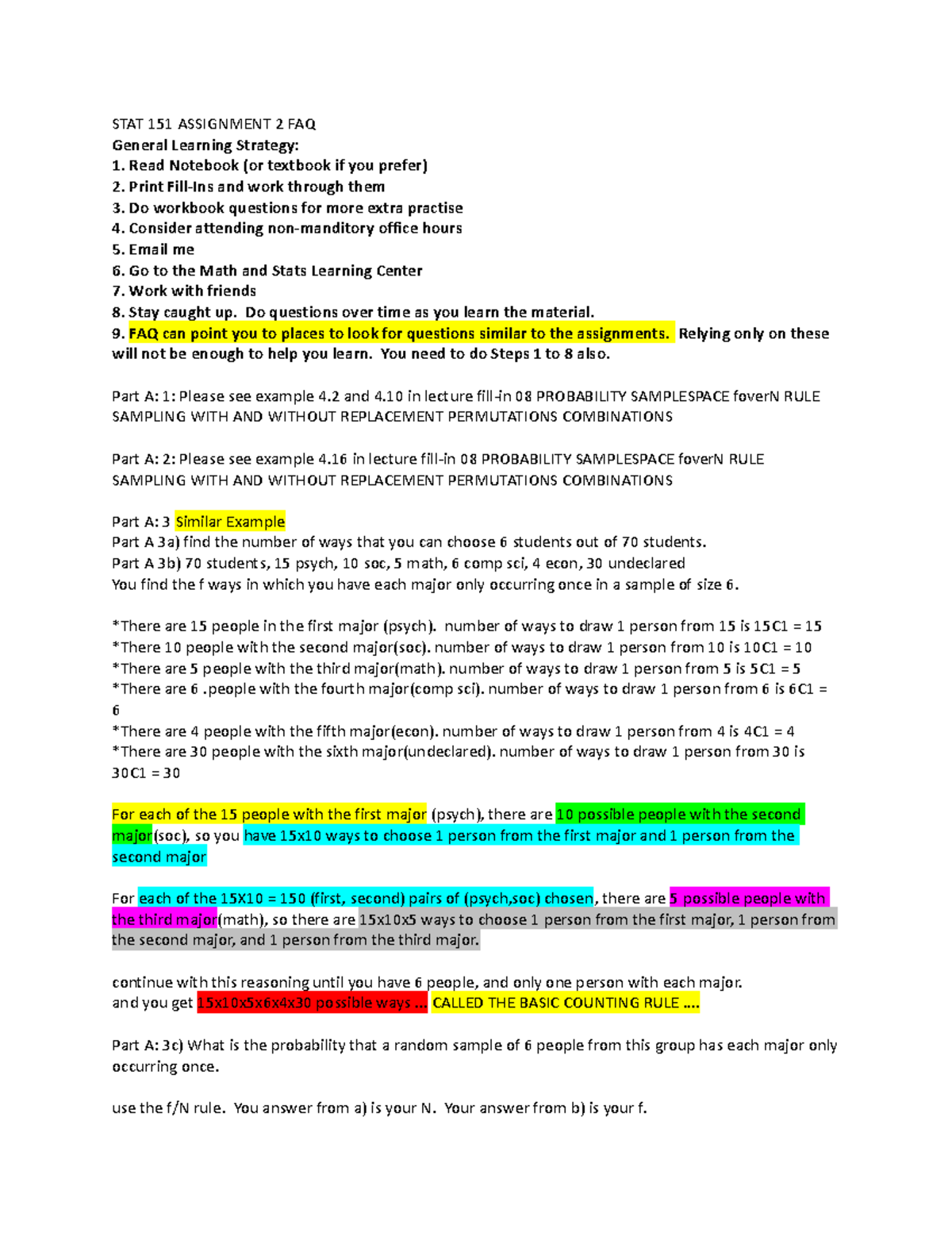 05 FAQ Assignment 2 PART A V2 - STAT 151 ASSIGNMENT 2 FAQ General Learning Strategy: Read ...