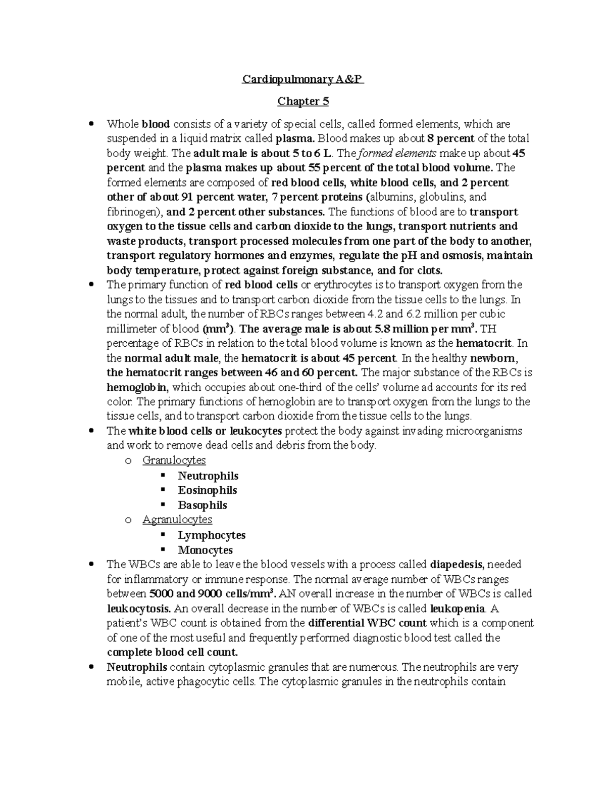 Cardiopulmonary-A P-Chapter-5 - Cardiopulmonary A&P Chapter 5 Whole ...