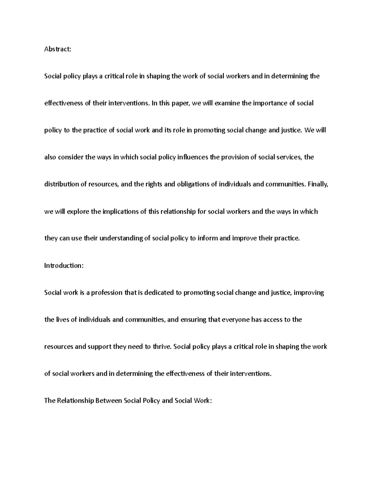 SP25 - notes - Abstract: Social policy plays a critical role in shaping ...