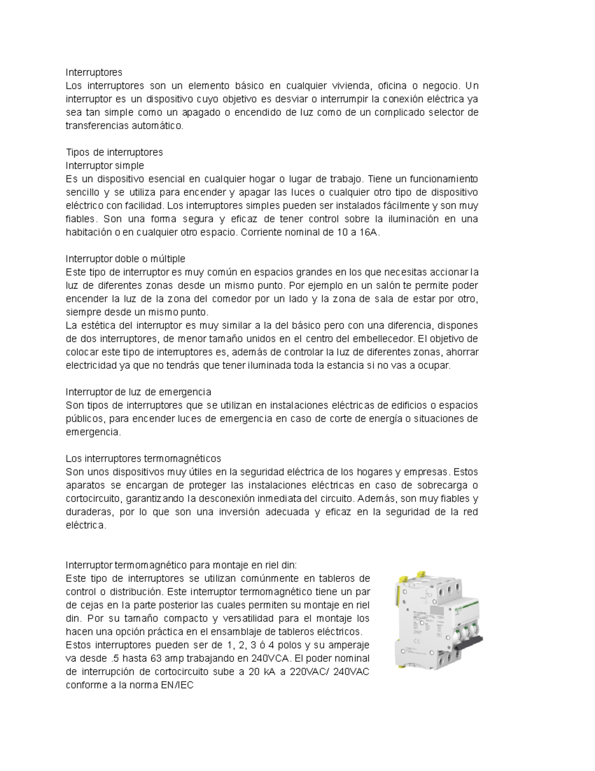 Investigacion de Mant. Electrico - Interruptores Los interruptores son un elemento básico en ...