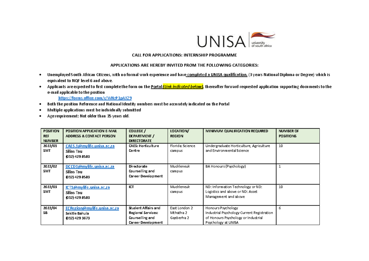 Advert 2023 Interns Final - CALL FOR APPLICATIONS: INTERNSHIP PROGRAMME ...