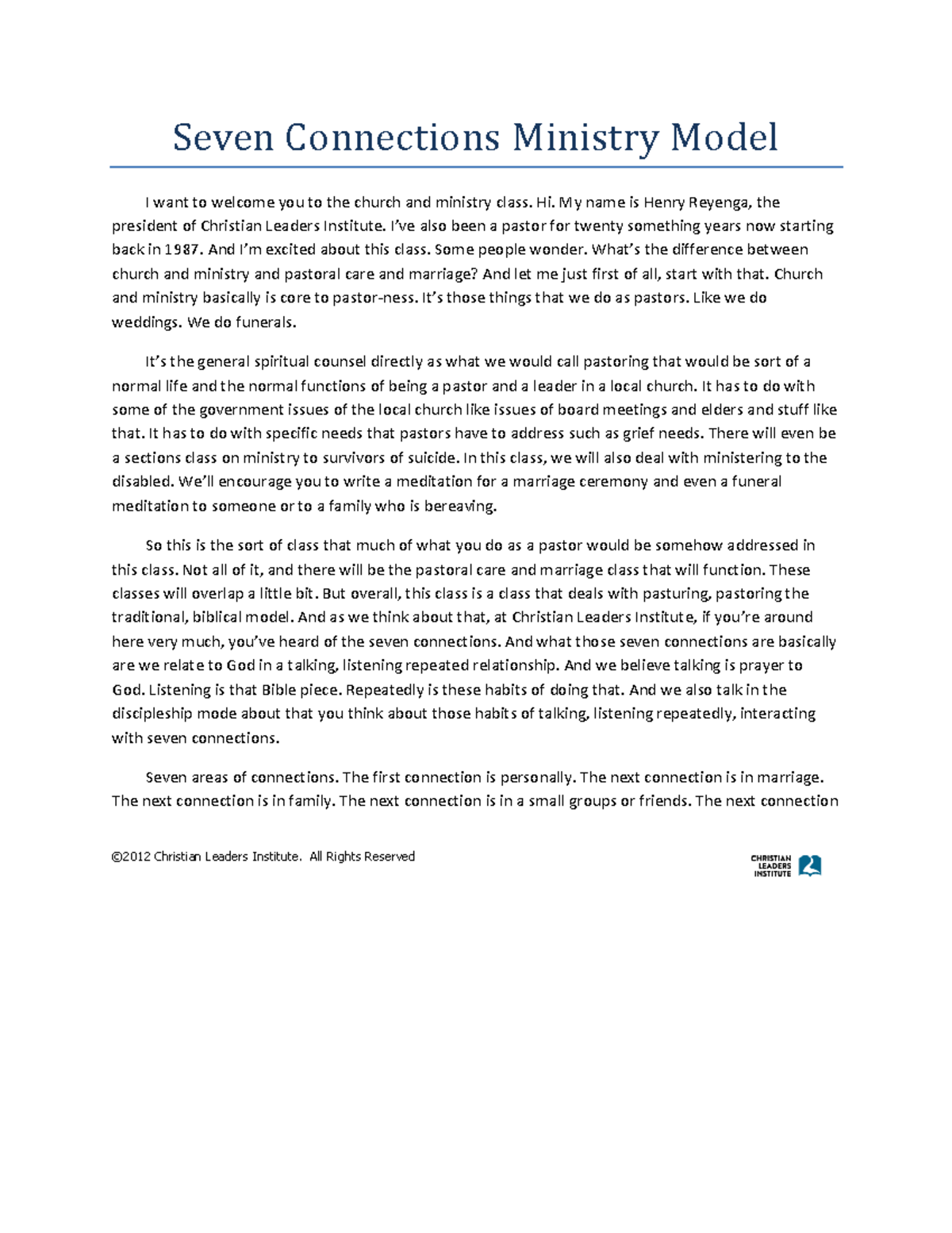 Sevenconnectionsministrymodel - Seven Connections Ministry Model I want ...