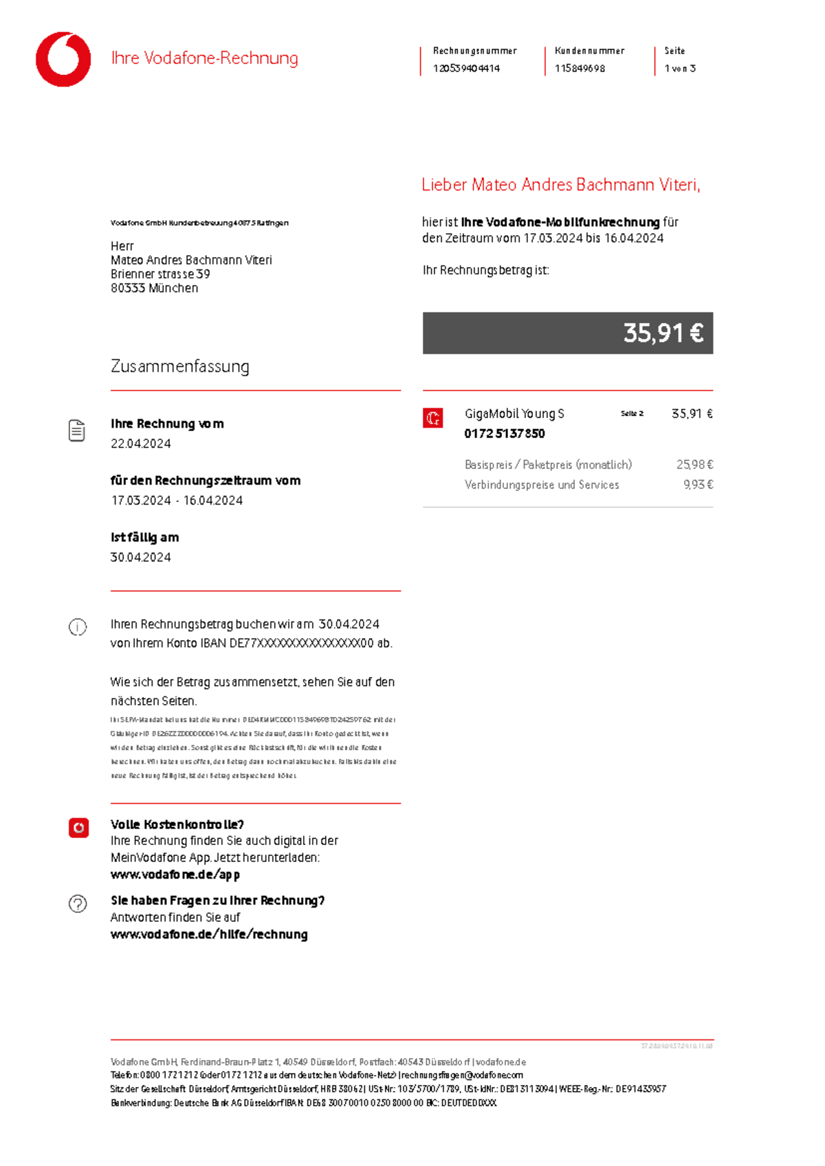 Vodafone Kundenservice Rechnung