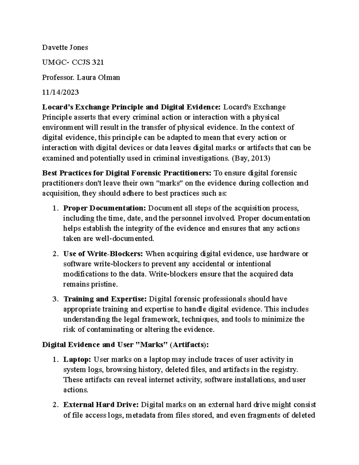 Writing assignment two - Davette Jones UMGC- CCJS 321 Professor. Laura ...