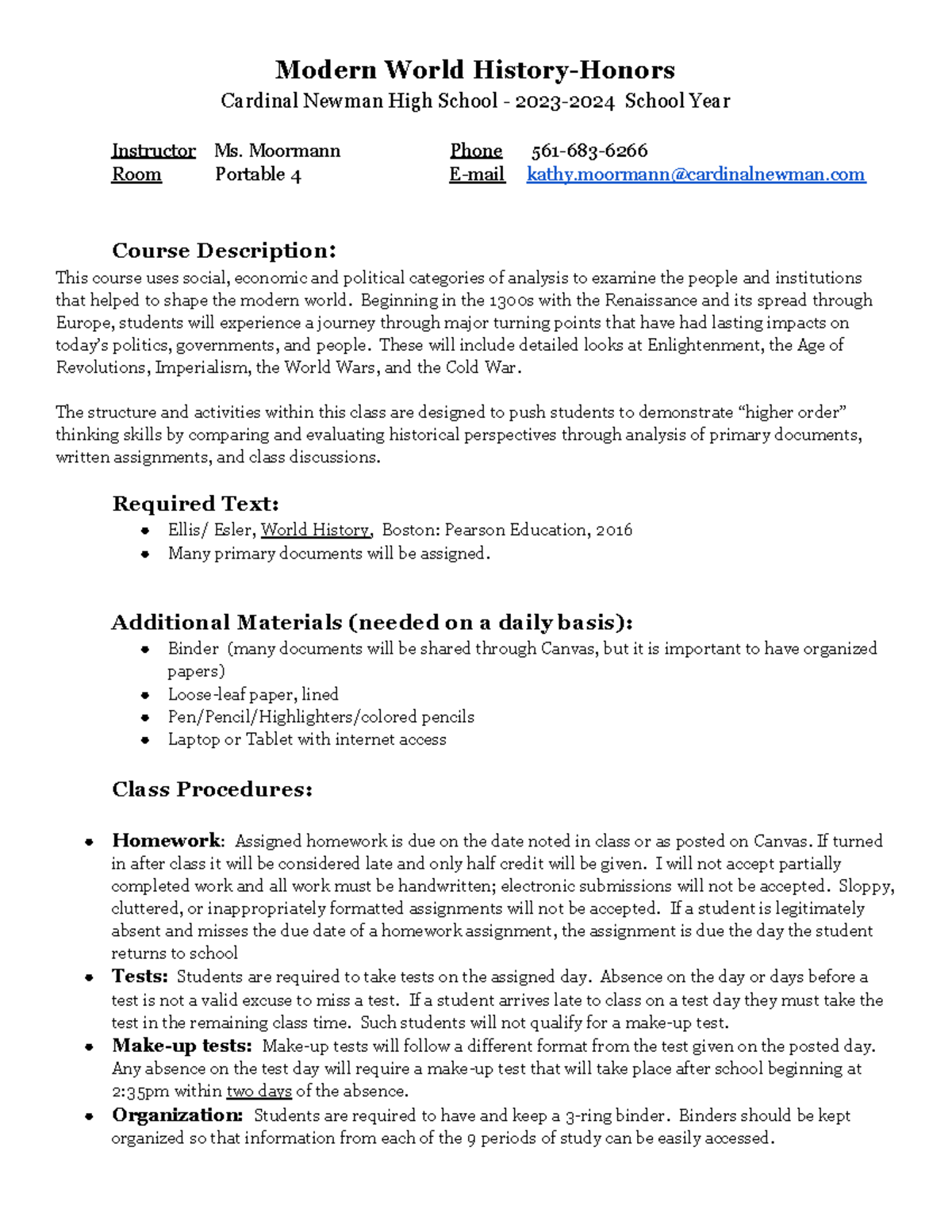 MWH-Honors Syllabus (2023-24) - Modern World History-Honors Cardinal ...