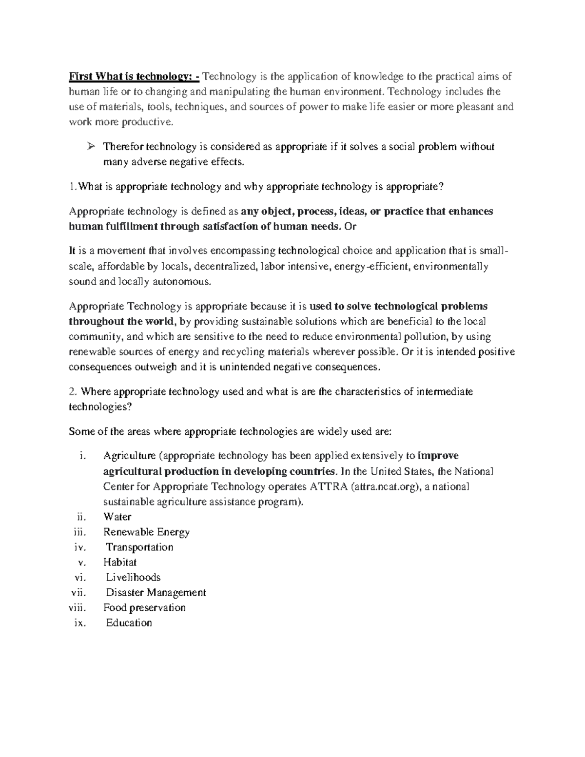 Appropriate technology assignment - First What is technology ...