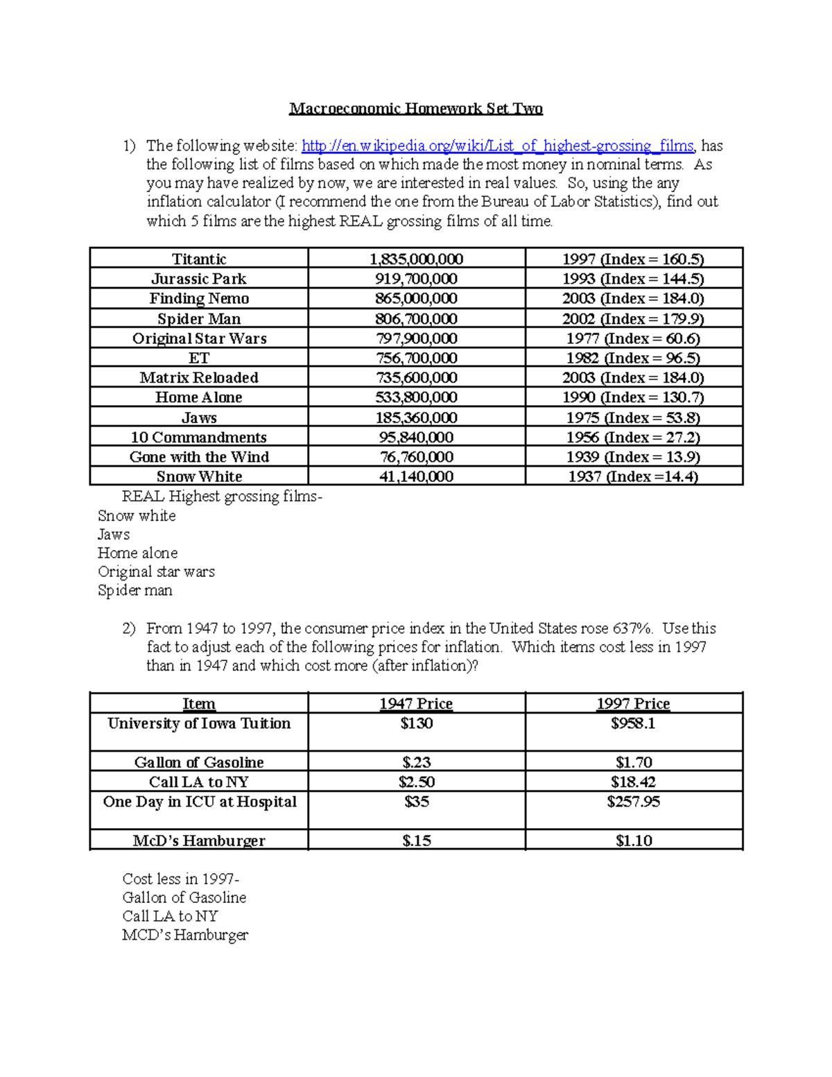 Macro HW Set 2 - Homework Assigment with answers - Macroeconomic ...