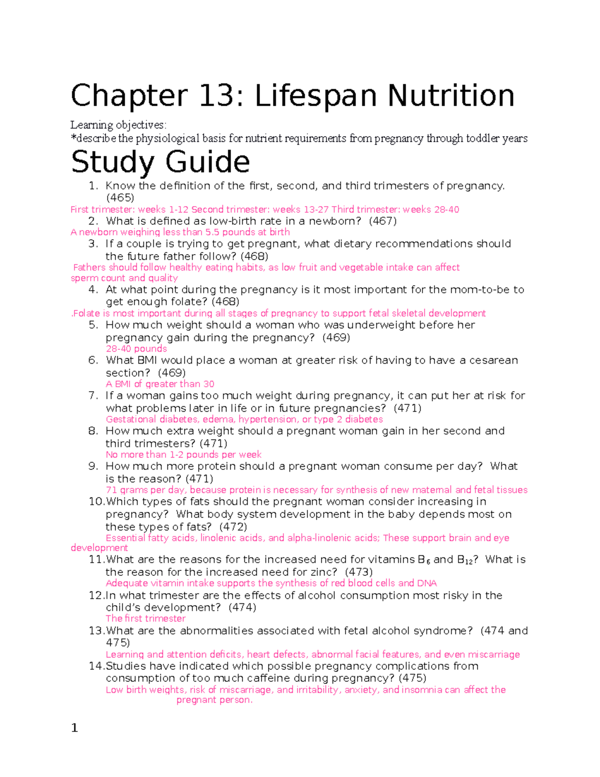 Chapter 13, 14 Notes + Study Guides - Chapter 13: Lifespan Nutrition ...