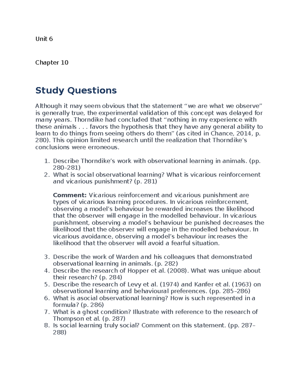 Unit 6 Study Guide - Unit 6 Chapter 10 Study Questions Although it may ...