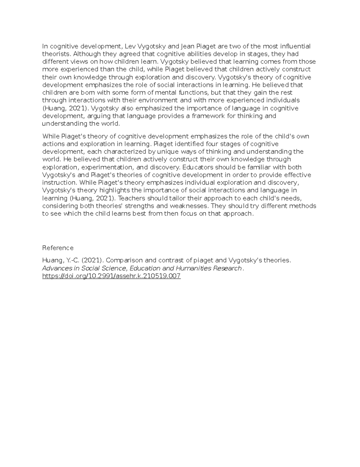 3 - discussion board - In cognitive development, Lev Vygotsky and Jean ...