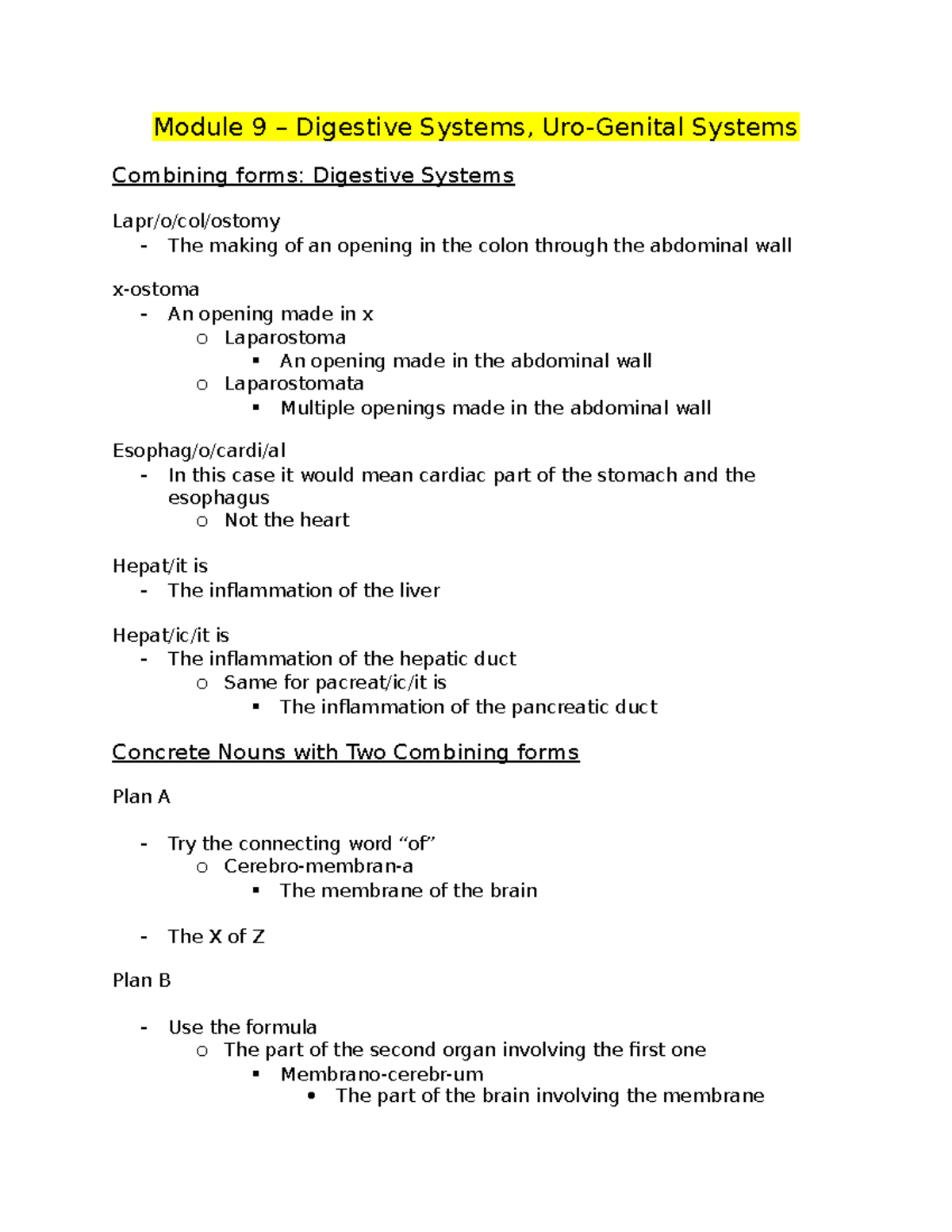 Module 9 - notes - Module 9 – Digestive Systems, Uro-Genital Systems ...