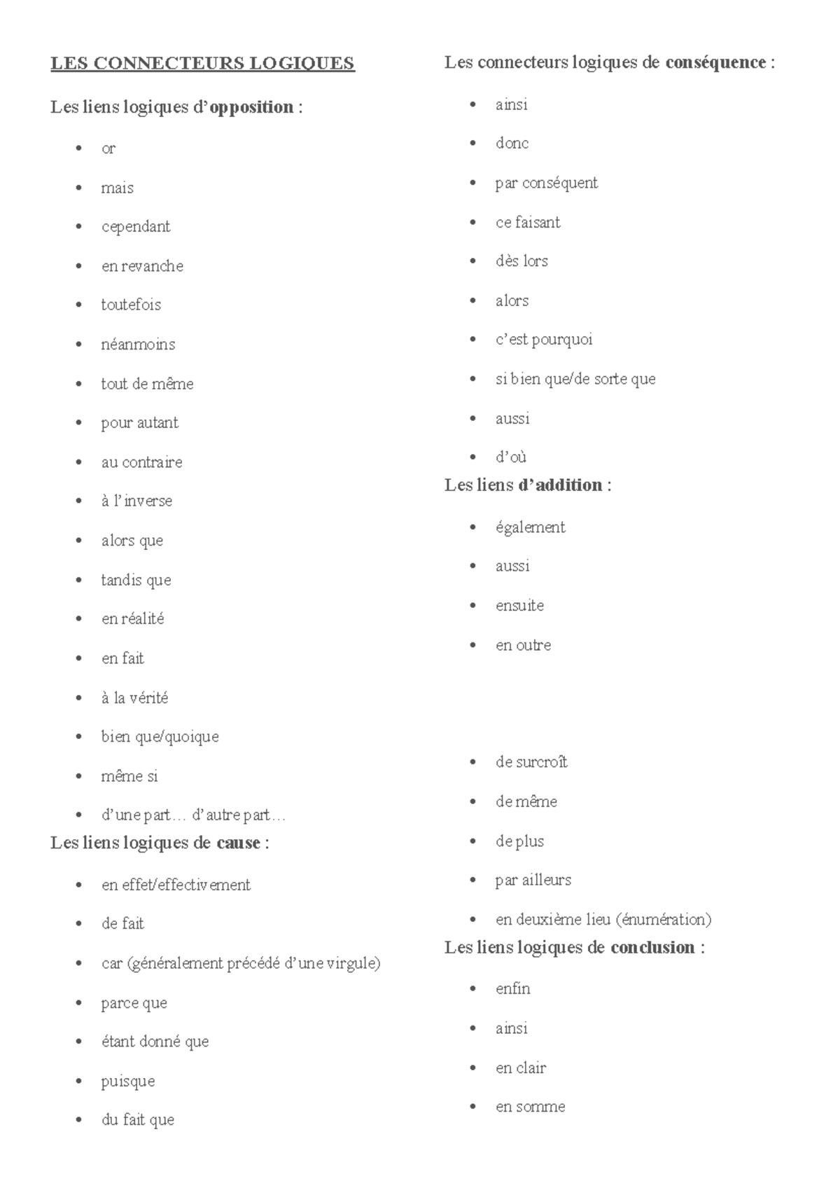 LES Connecteurs Logiques - LES CONNECTEURS LOGIQUES Les liens logiques ...