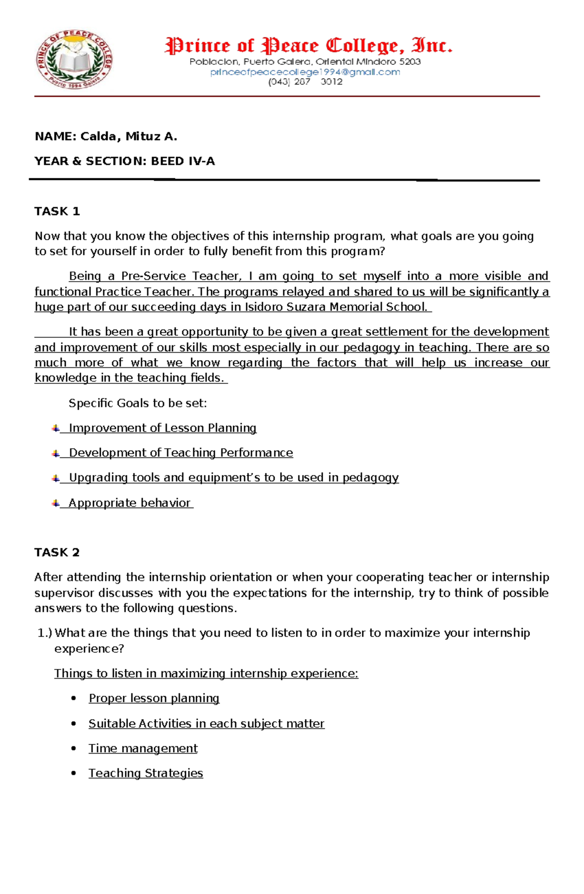 Mtz Fs 13 - Reflection - NAME: Calda, Mituz A. YEAR & SECTION: BEED IV ...