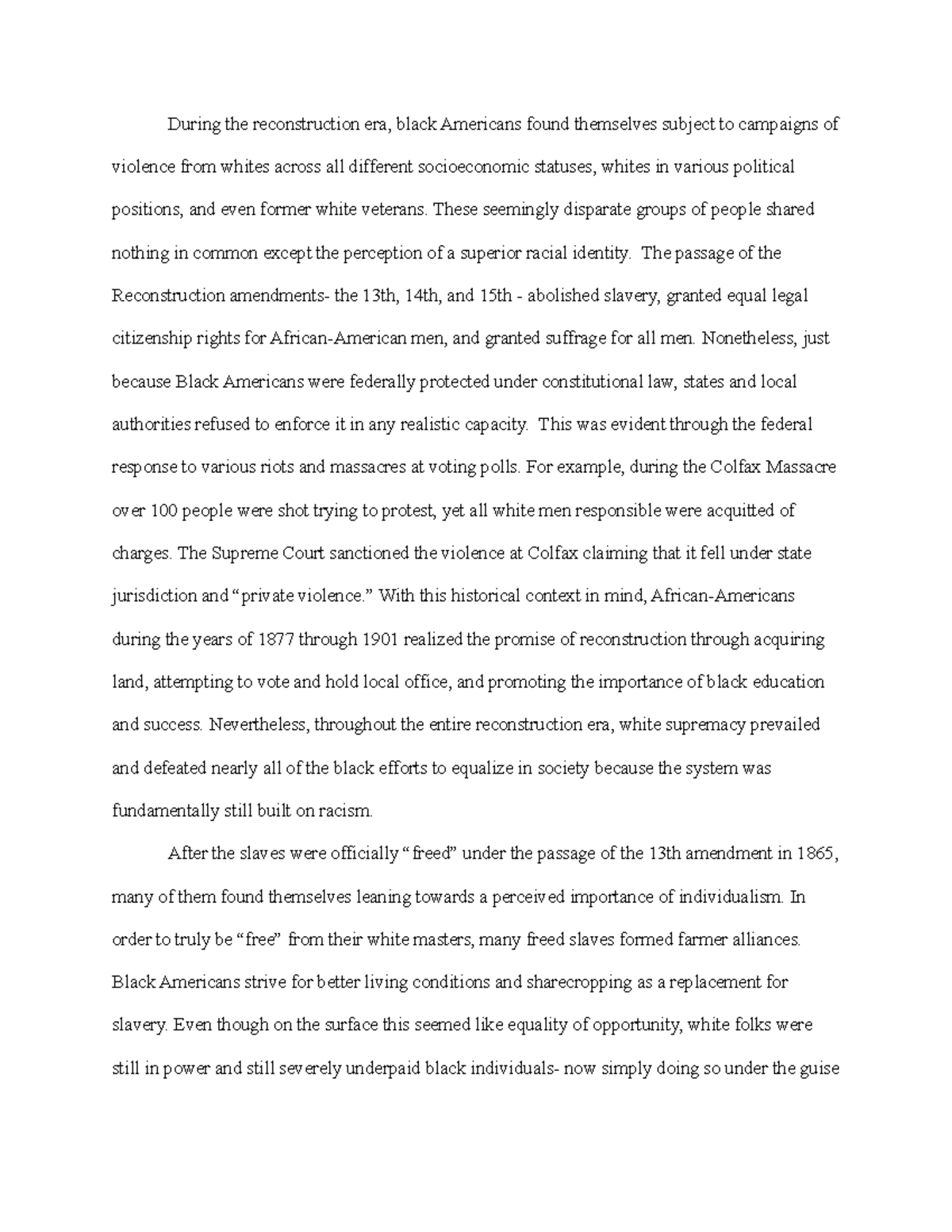 History Writing Assignment Reconstruction ERA - During the ...