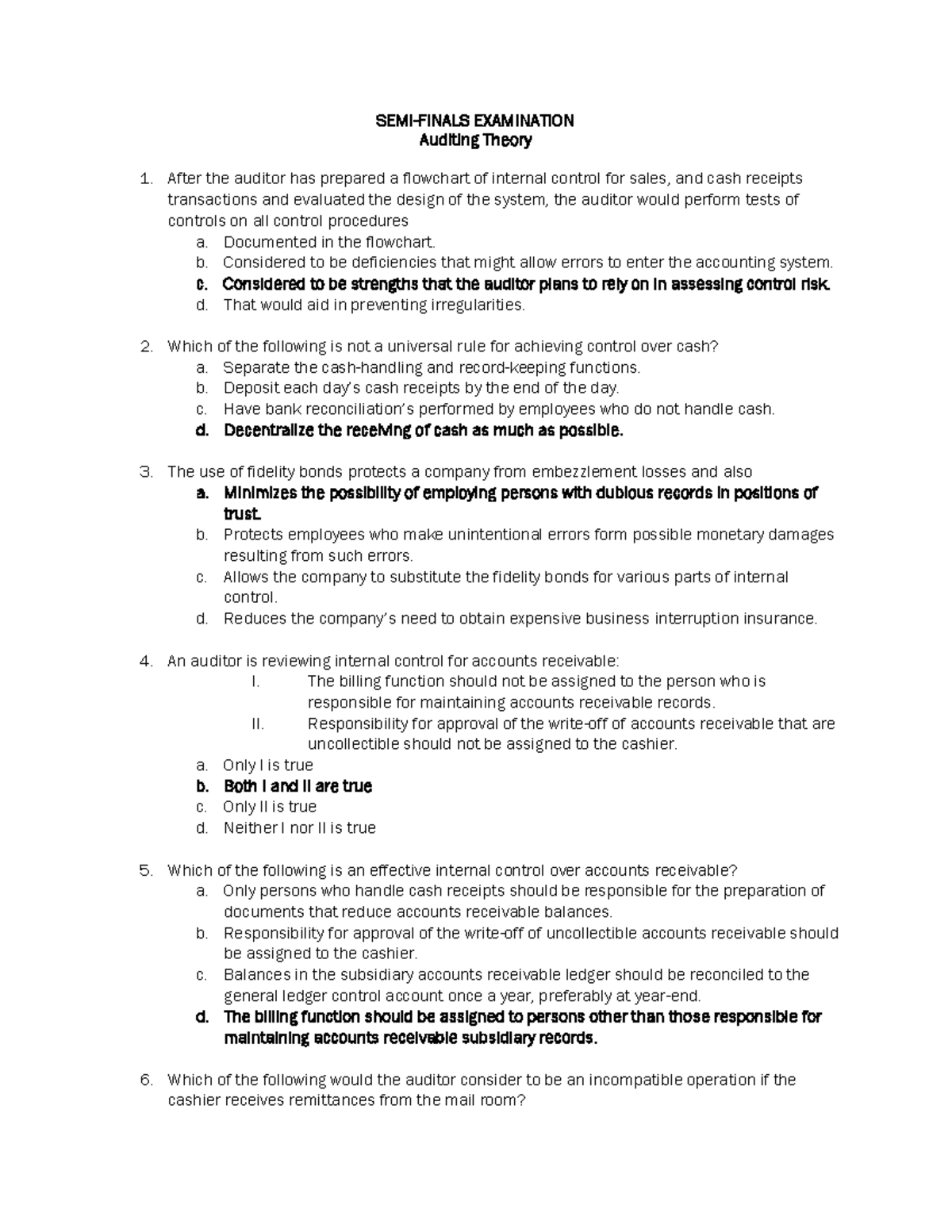 Auditing theory - SEMI-FINALS EXAMINATION Auditing Theory After the ...