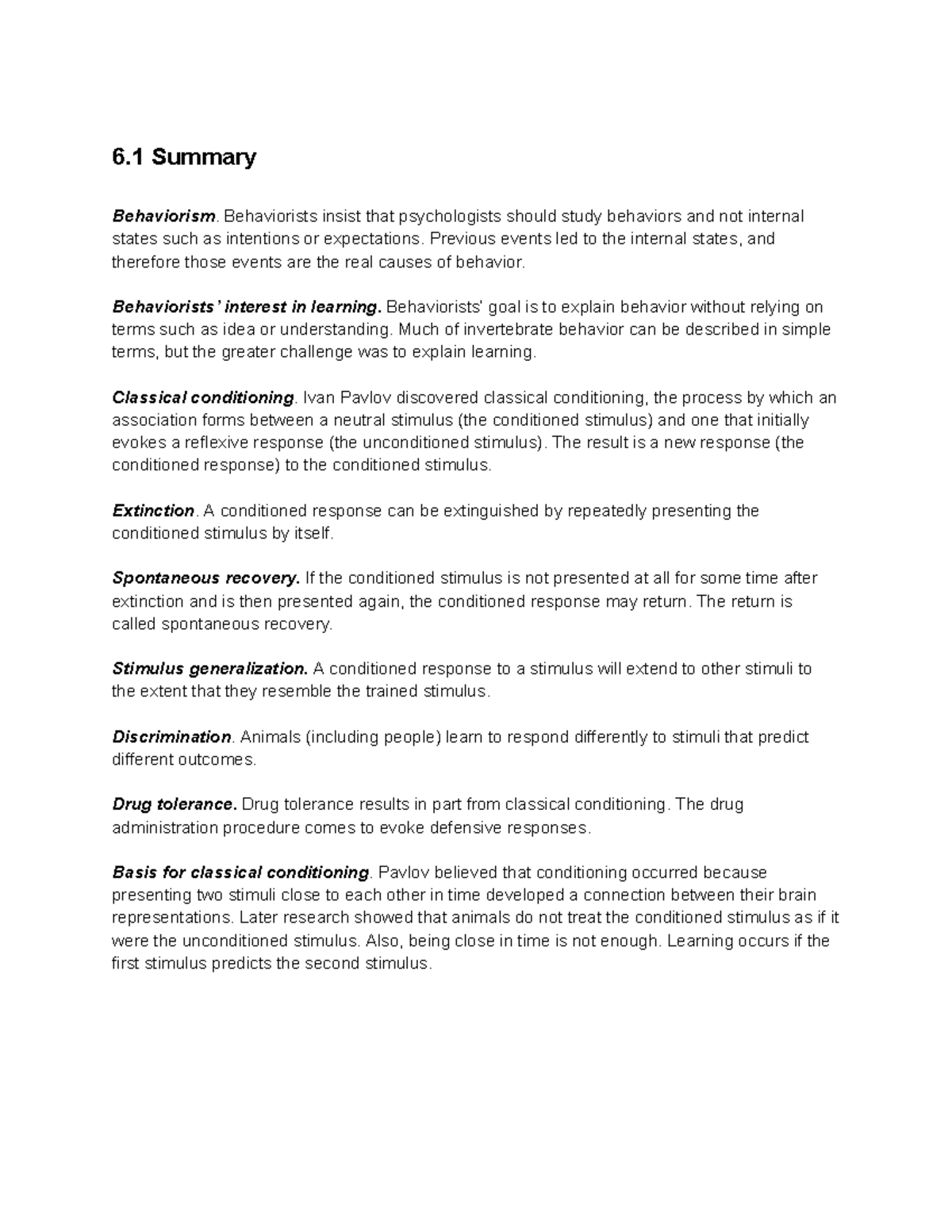 Psychology Module 6 Summaries - 6 Summary Behaviorism. Behaviorists ...