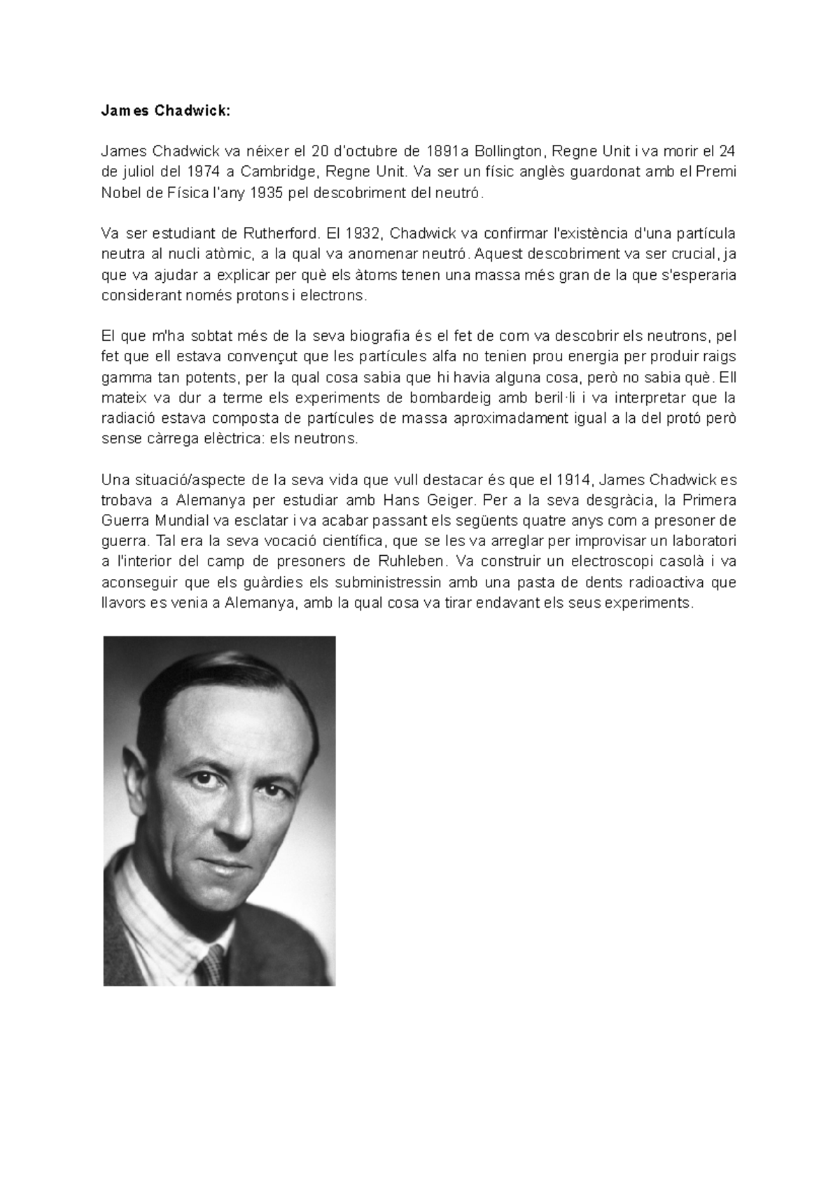 Biografia James Chadwick - James Chadwick: James Chadwick va néixer el ...