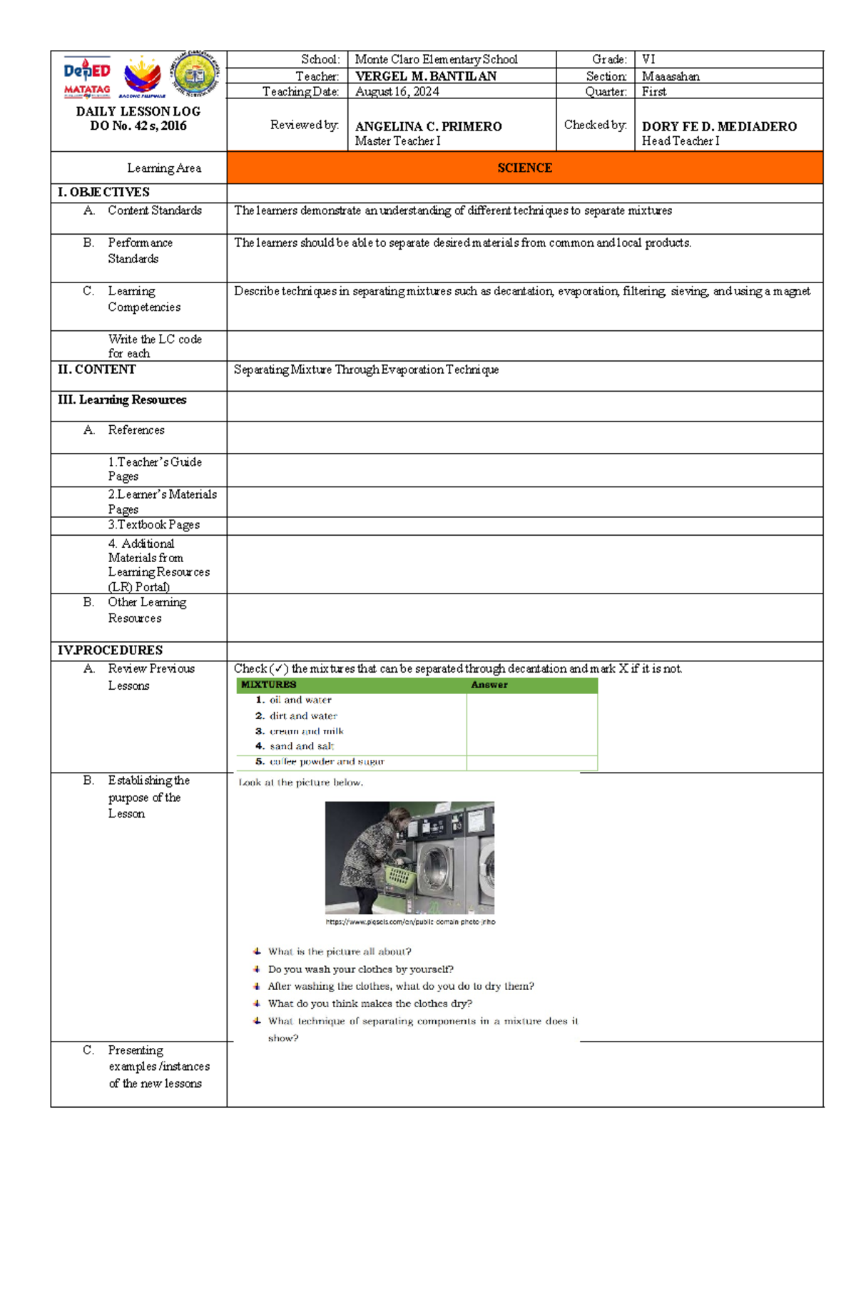DLL - sAMPLE OF tABLE OF sPECIFICATION AND pERIODIC tEST - DAILY LESSON ...