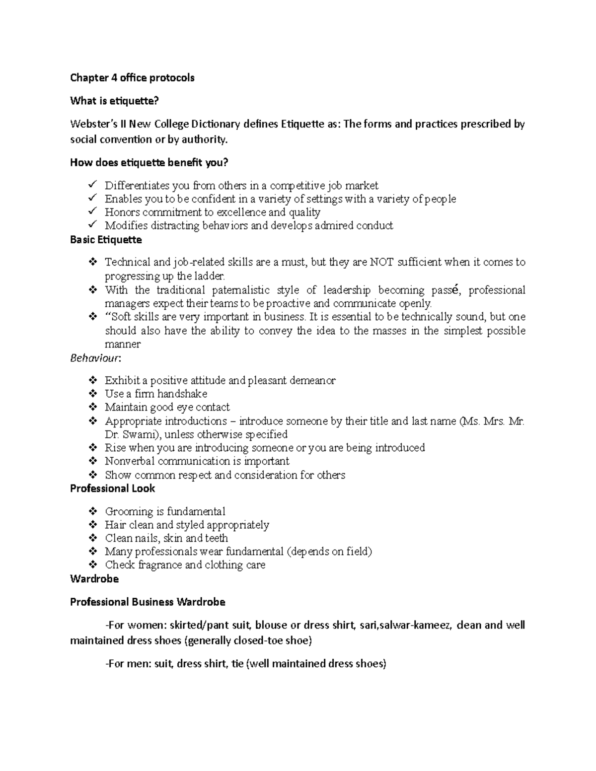 Office protocols. Office etiquette. Dining etiquette - Chapter 4 office ...
