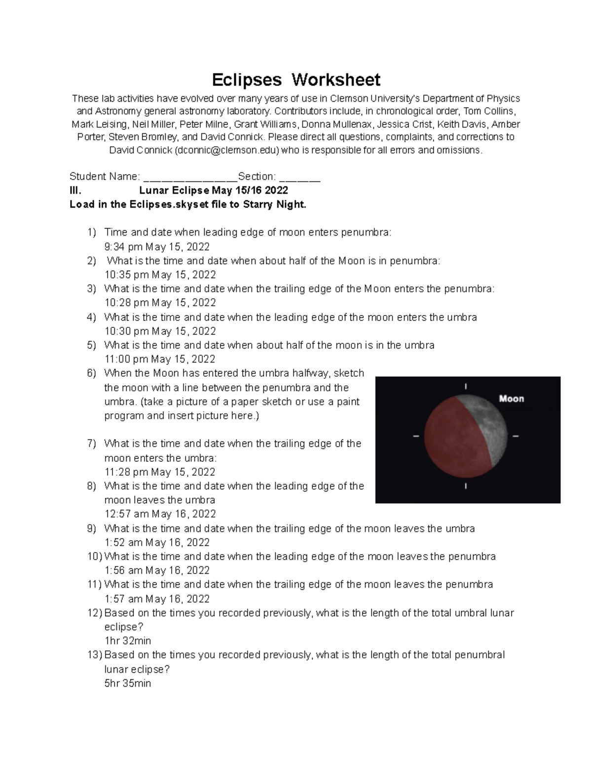 Eclipses Lab Worksheet - Eclipses Worksheet These lab activities have ...