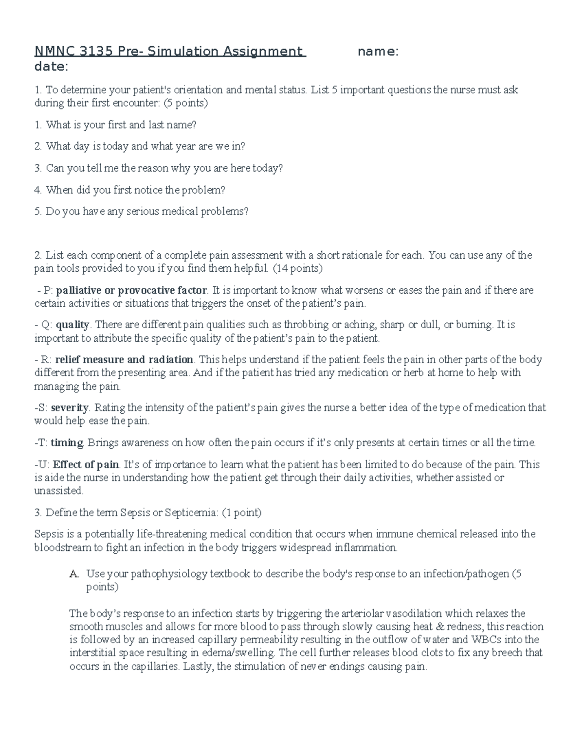 NMNC 3135 Pre Sim assignment - NMNC 3135 Pre- Simulation Assignment name: date: To determine ...