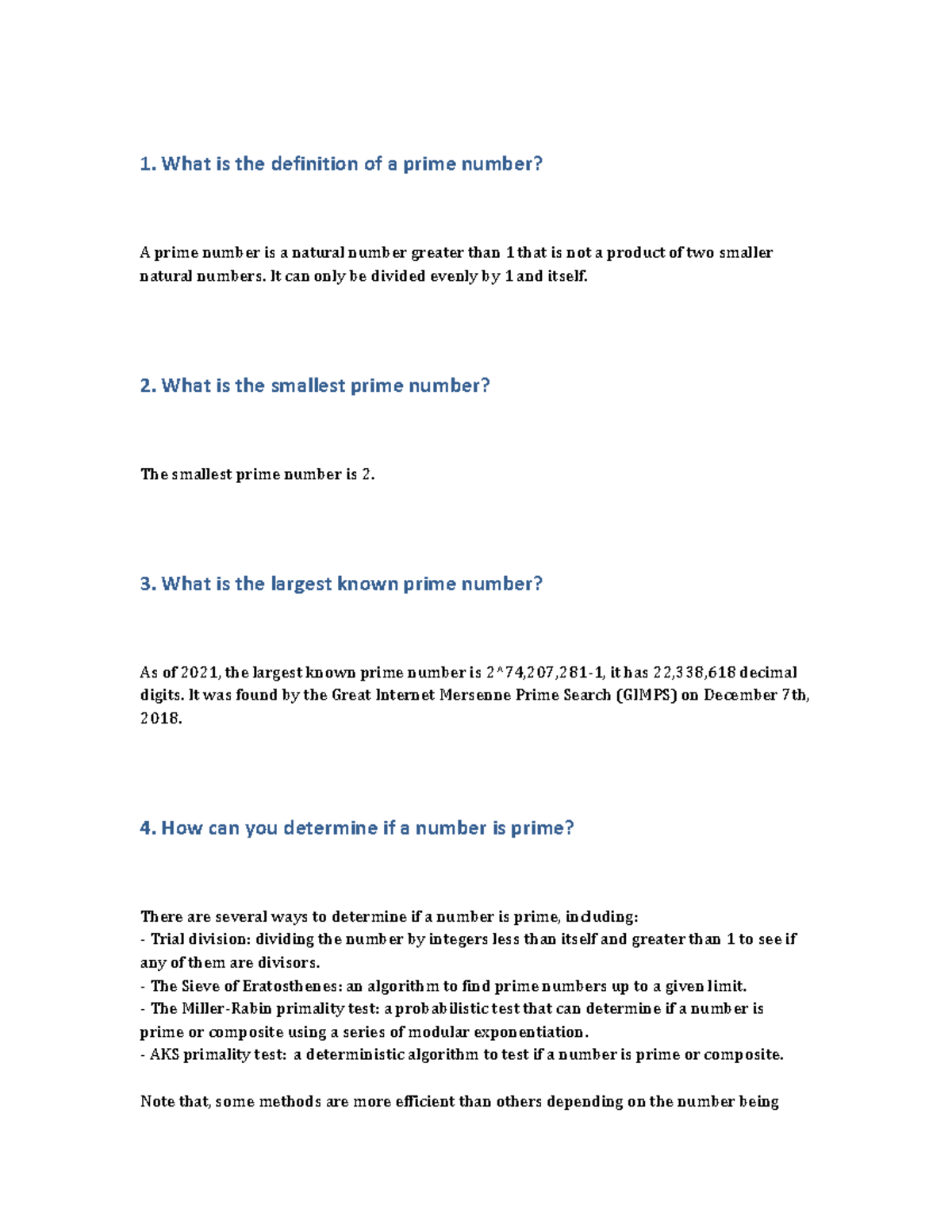 Prime Numbers 1 1 What Is The Definition Of A Prime Number A Prime