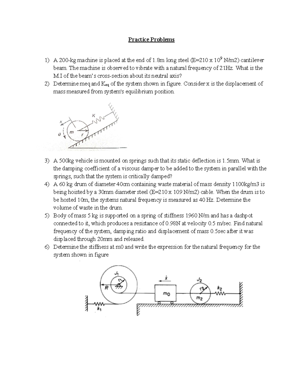 Practice Problems Vibration - Practice Problems A 200-kg machine is ...