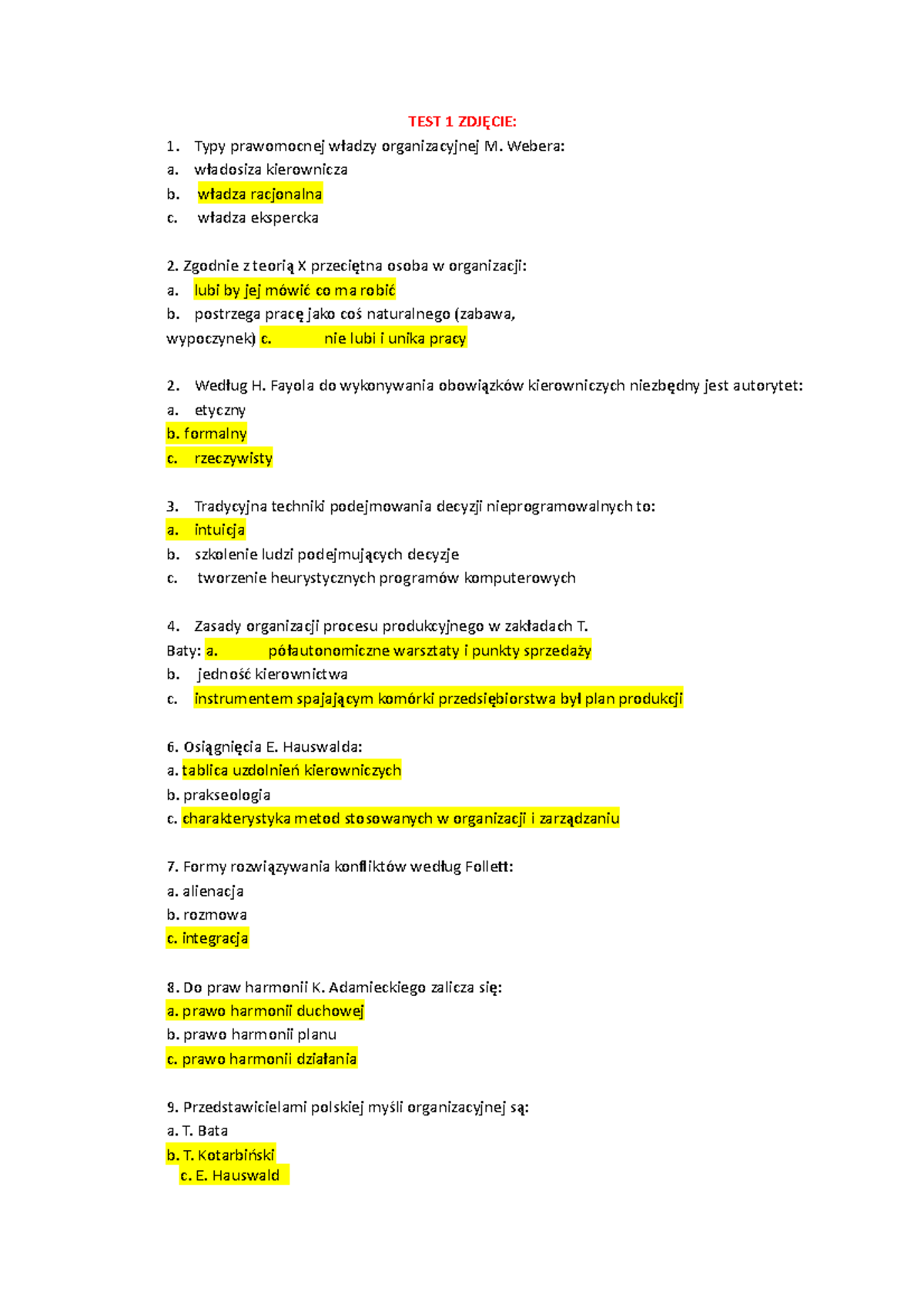 HMO Testy Rozwi ZANE - TEST 1 ZDJĘCIE: Typy prawomocnej władzy ...