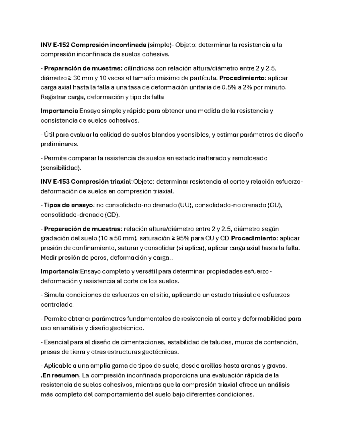 Suelos quiz - Sjaba - INV E-152 Compresión inconfinada (simple)- Objeto ...