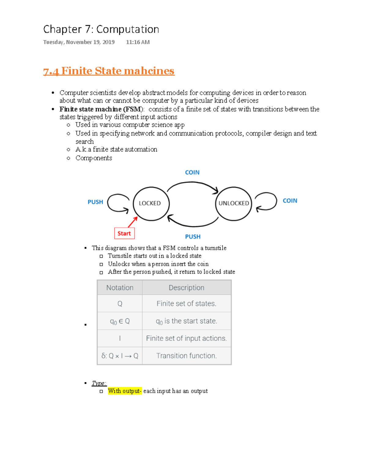 ICS 6B Chapter 7 Computations - Chapter 7: Computation Tuesday, November 19, 2019 11:16 AM 7 ...