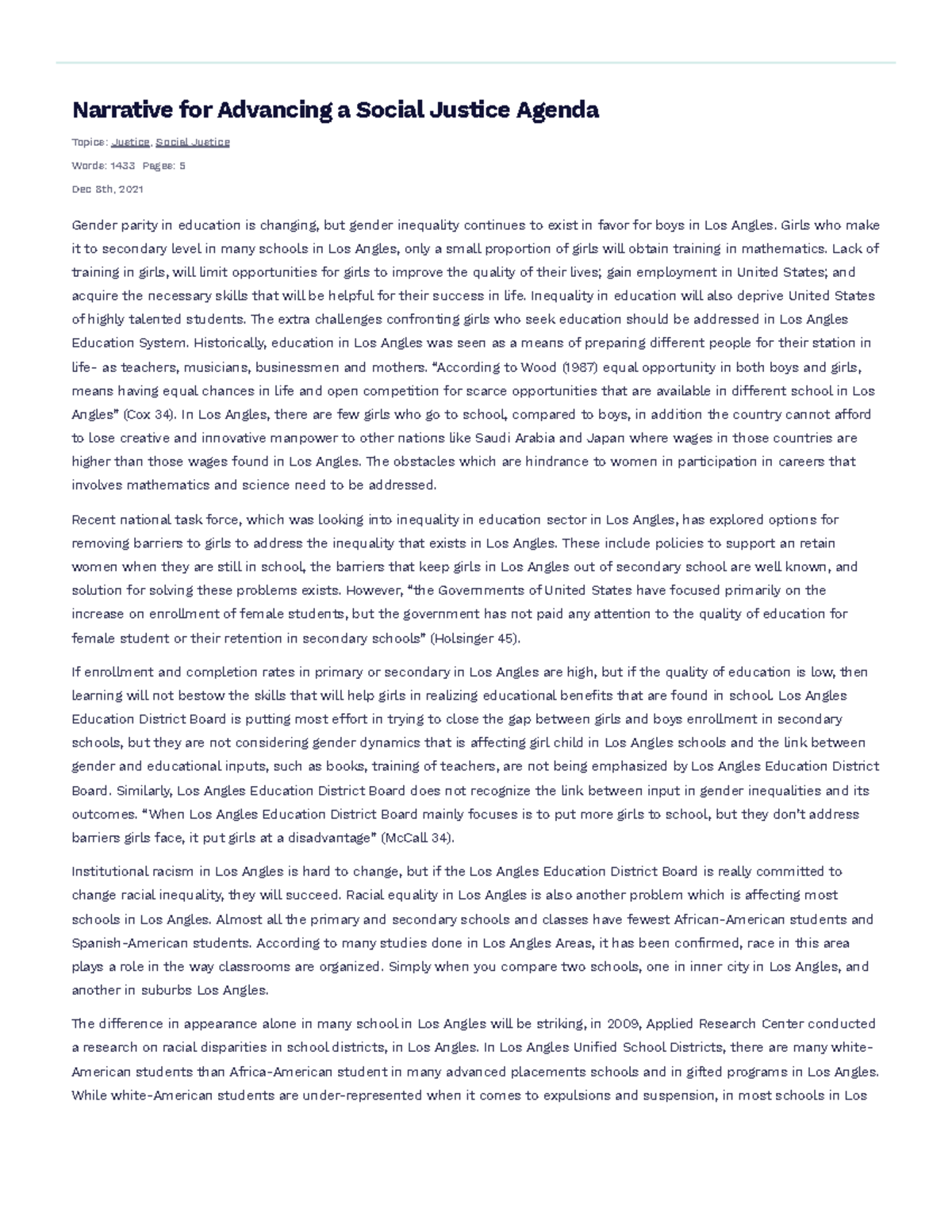 Narrative for Advancing a Social Justice Agenda Free Essay Example ...