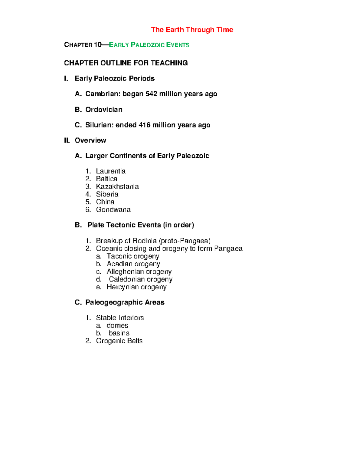 Ch10 Early Paleozoic Events Notes - The Earth Through Time CHAPTER 10 ...