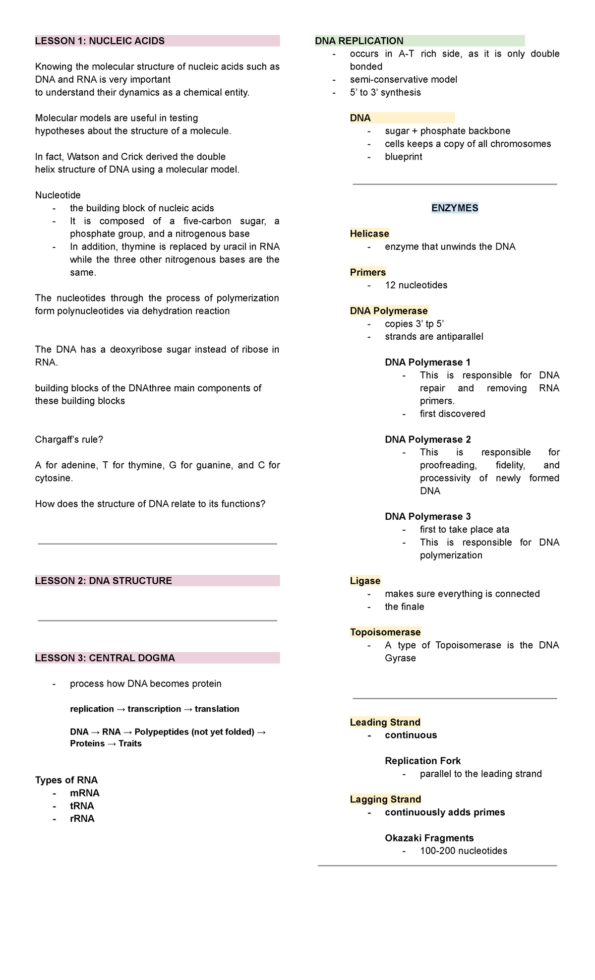 Midterms Genetics Laboratory Reviewer - LESSON 1: NUCLEIC ACIDS Knowing ...