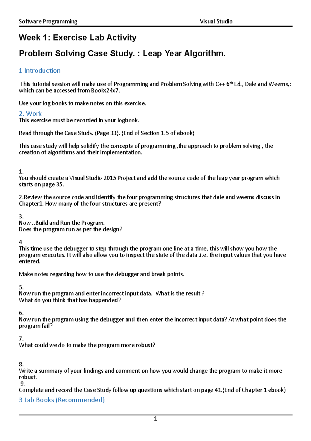 Software Programming Week 1 Exercise Lab ver1 0 - Software Programming ...