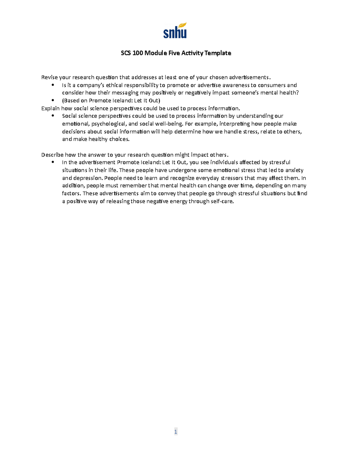 SCS 100 Module Five Activity Template v - Is it a company’s ethical ...