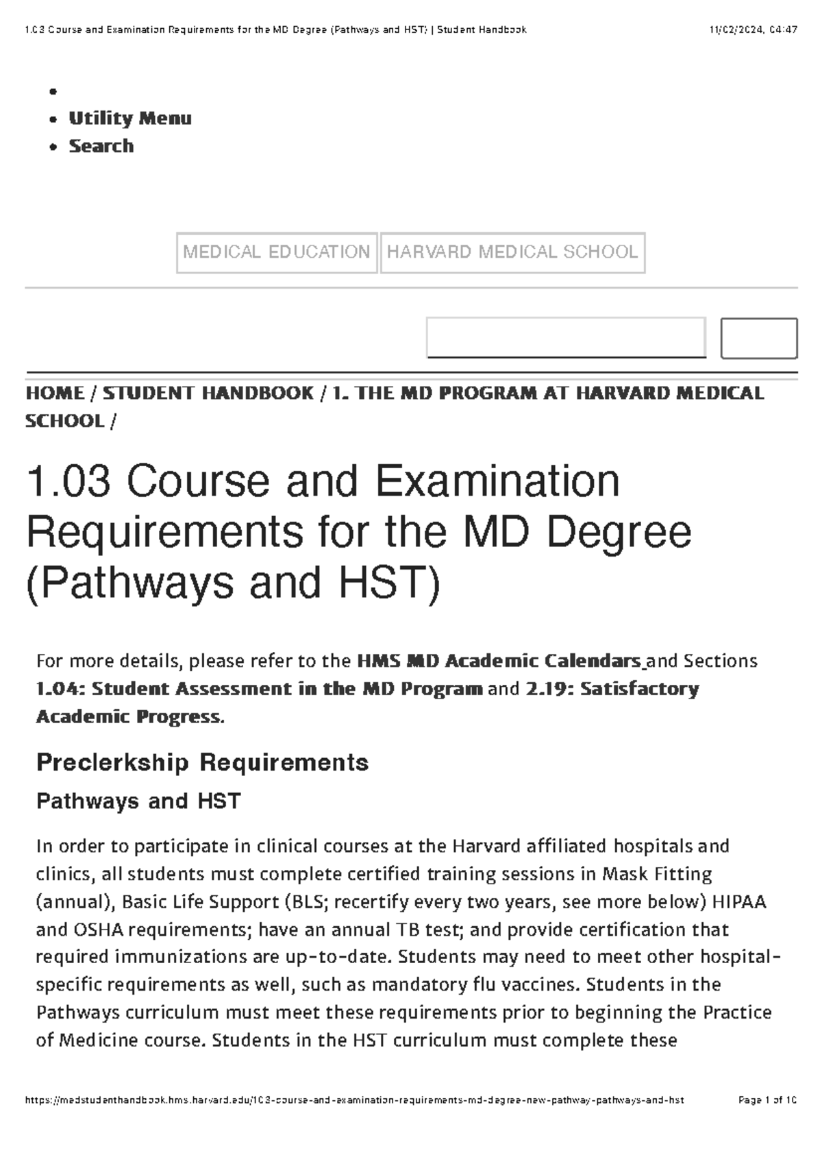 1.03 Course and Examination Requirements for the MD Degree (Pathways ...