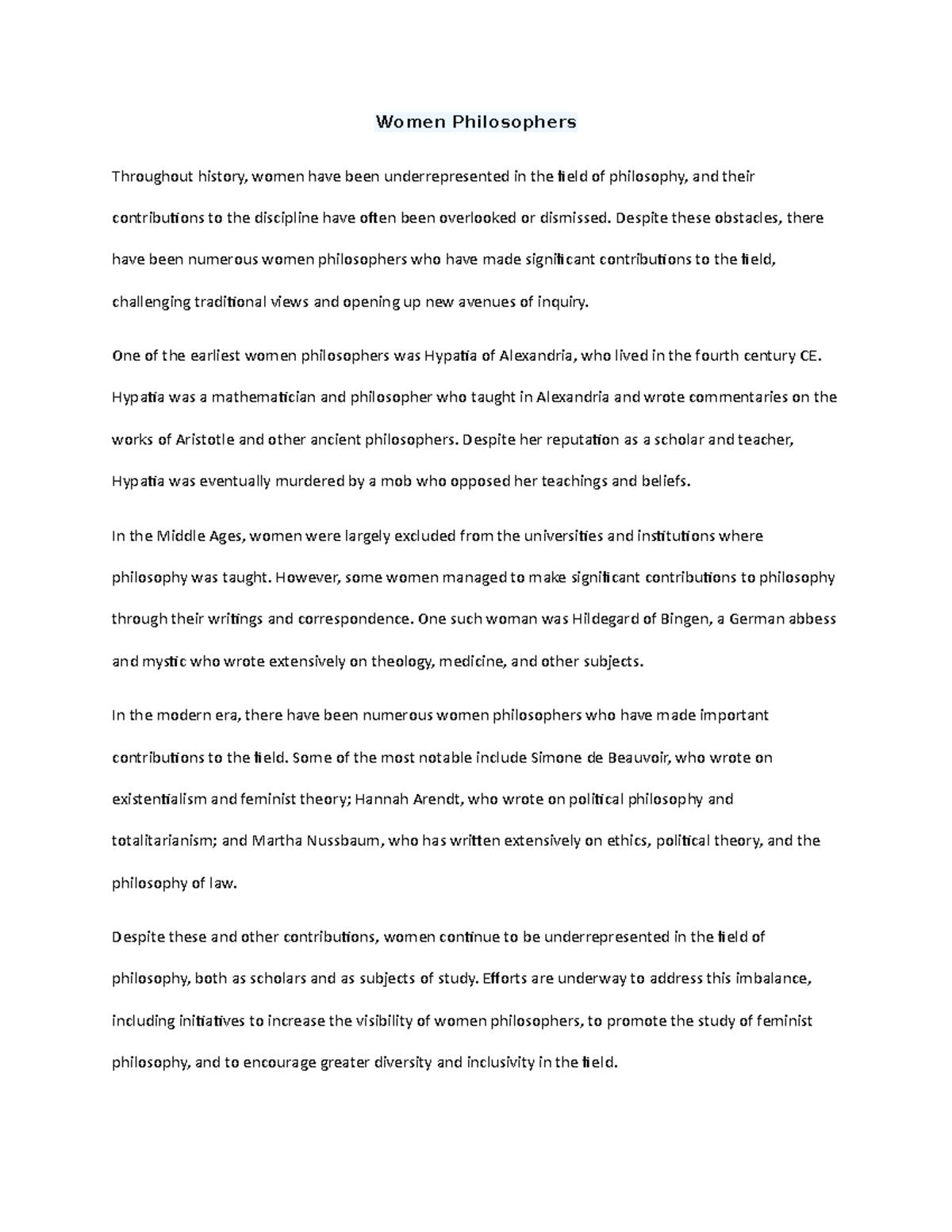 Women Philosophers - Introduction To Philosophy, CROSS - Women ...