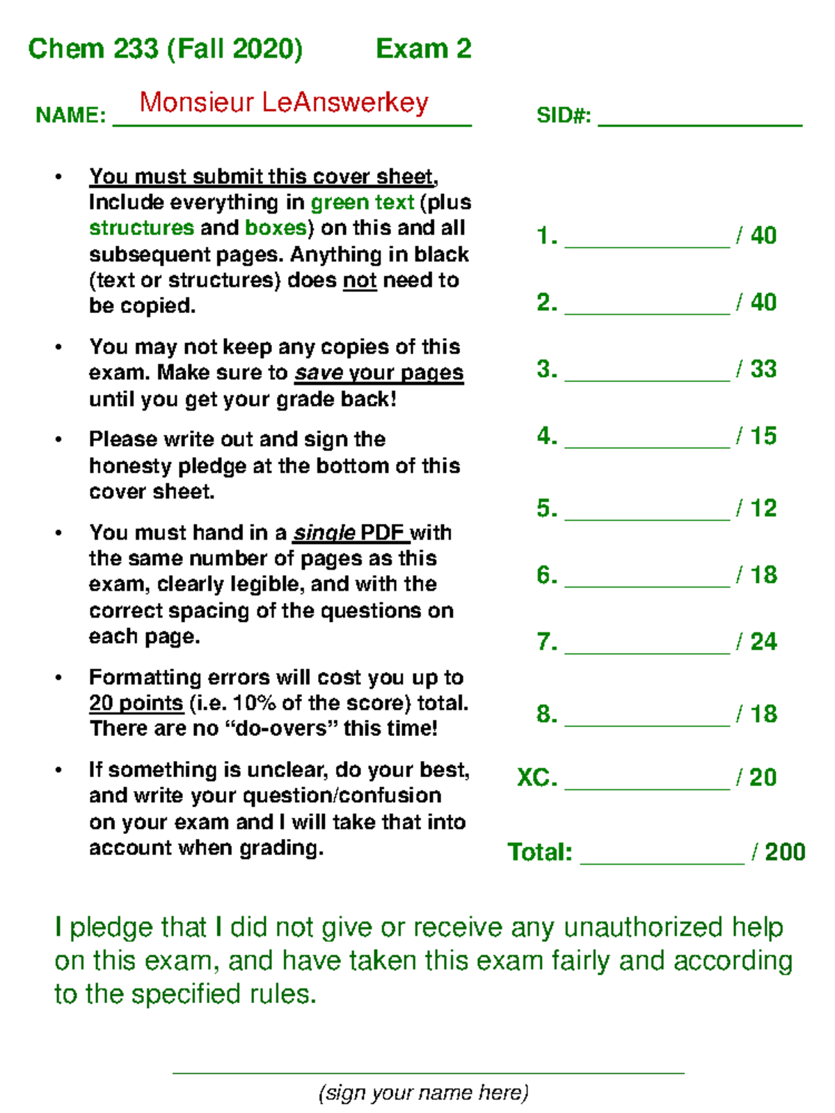 2020 Exam-2 answers - Practice exam - Chem 233 (Fall 2020) Exam 2 NAME: - Studocu