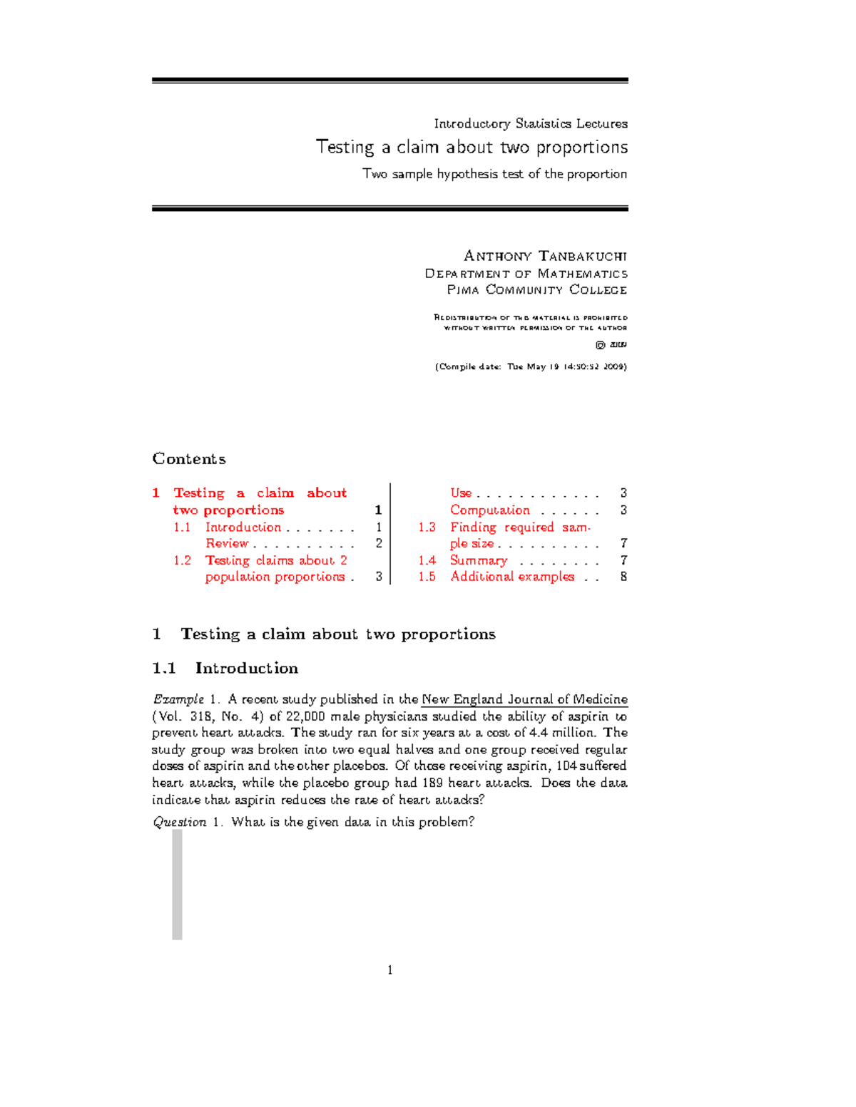Lecture Notes Lecture 6 2 Introductory Statistics Lectures Testing A Claim About Two