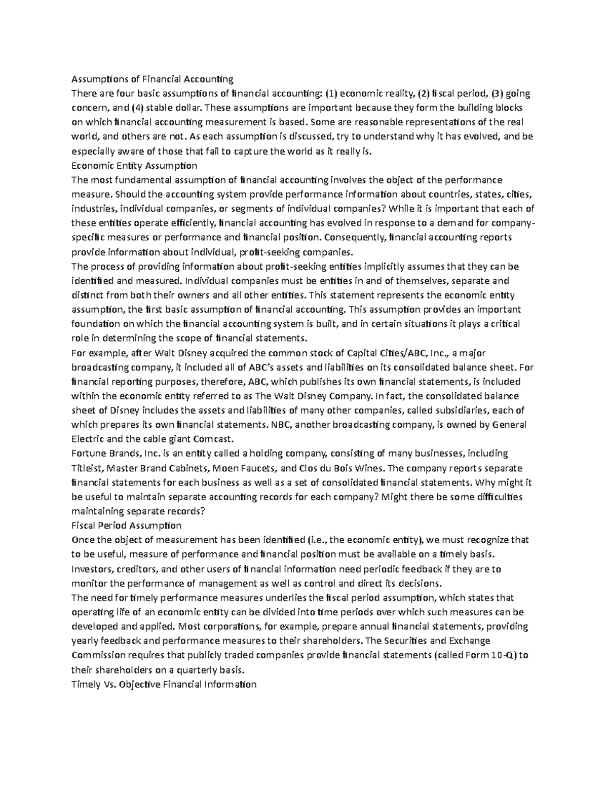 Assumptions of Financial Accounting - These assumptions are important ...